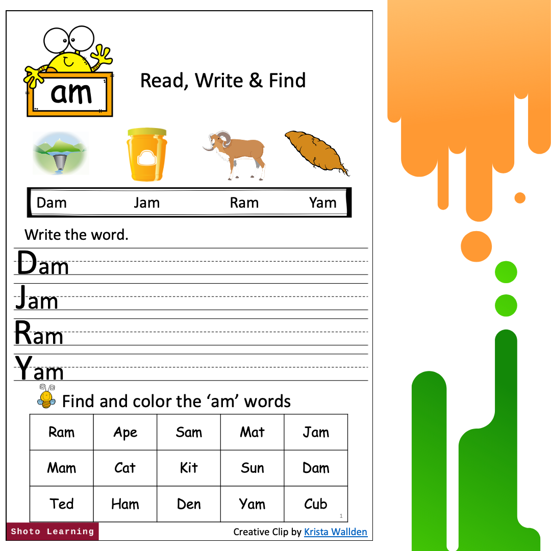 FREE - OG WORD FAMILY CVC BLEND WORKSHEET WORDS FAMILIES READING ...
