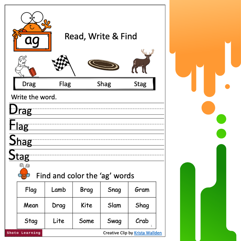 FREE - IG WORD FAMILY CVC BLEND WORKSHEET WORDS FAMILIES READING WRITING