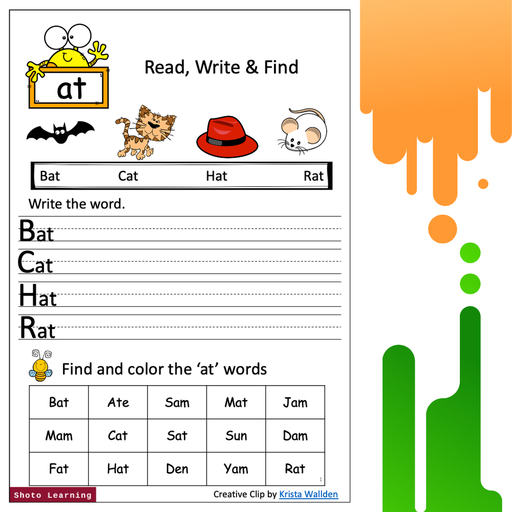 FREE - EG WORD FAMILY CVC BLEND WORKSHEET WORDS FAMILIES READING WRITING