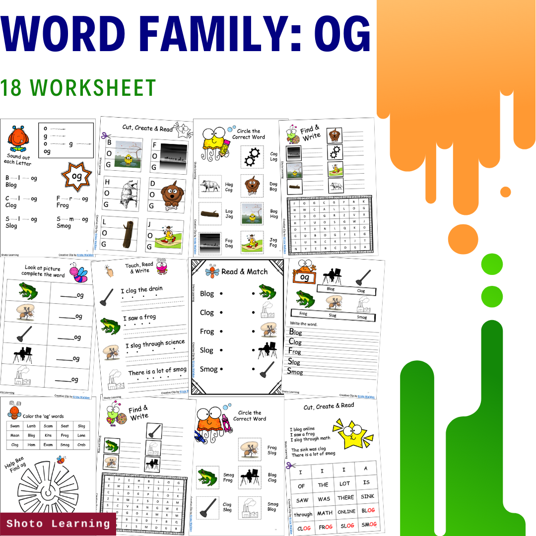 OG WORD FAMILY CVC BLEND WORKSHEET SPEAKING READING WRITING 3 & 4 ...