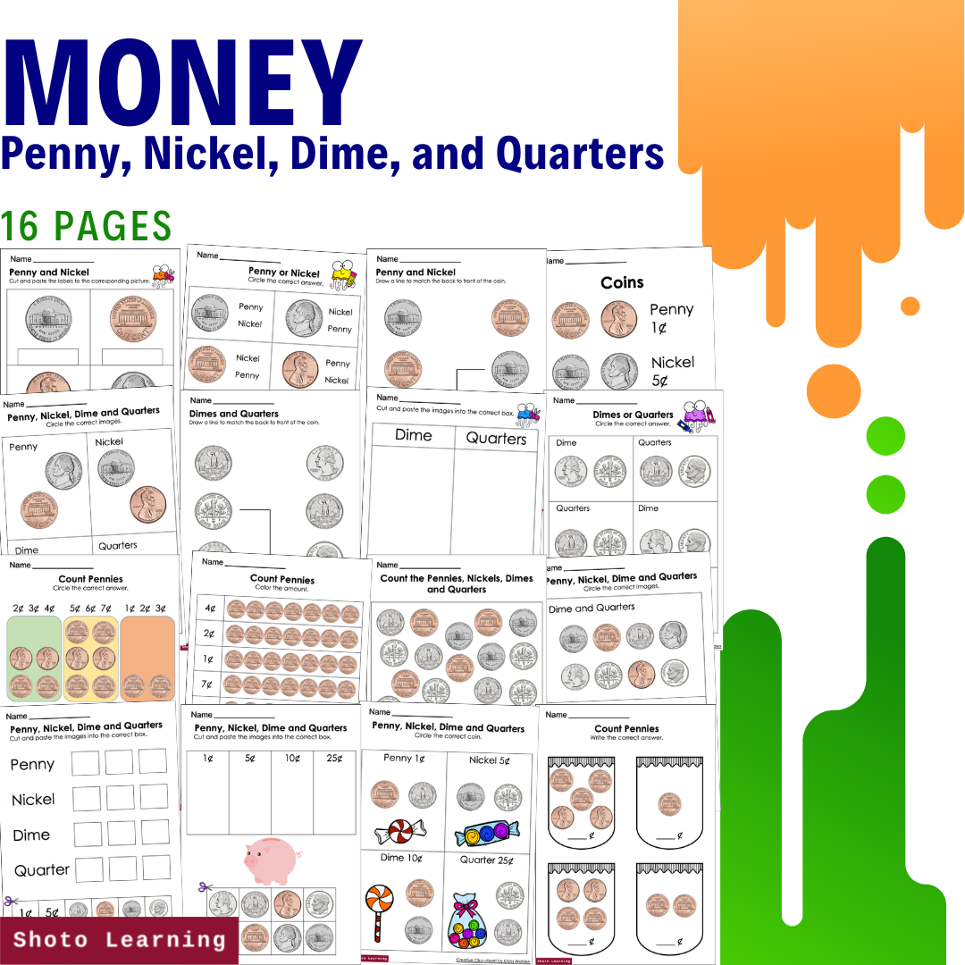 Money Penny Nickel Dime Quarters Pre-K Preschool Math Kindergarten ...