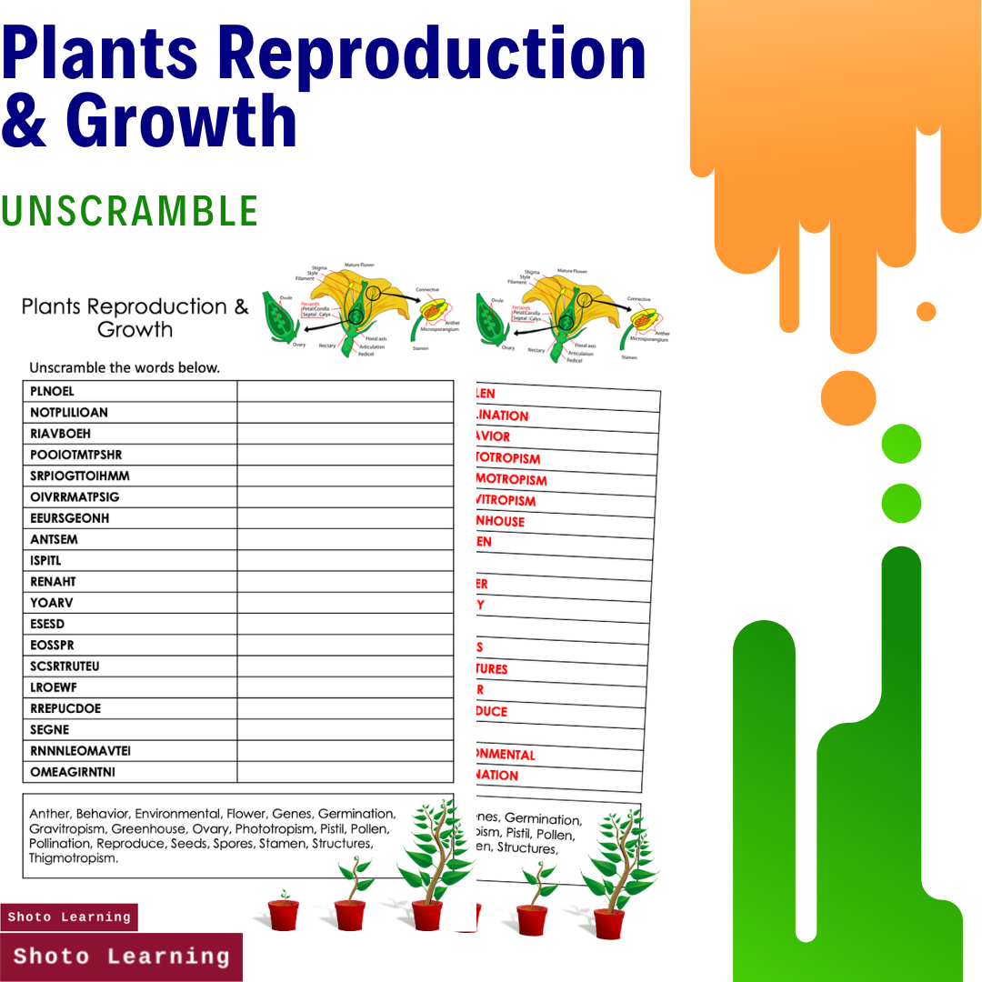 PLANTS REPRODUCTION AND GROWTH SCIENCE ACTIVITY - SCRAMBLE WORDS ...