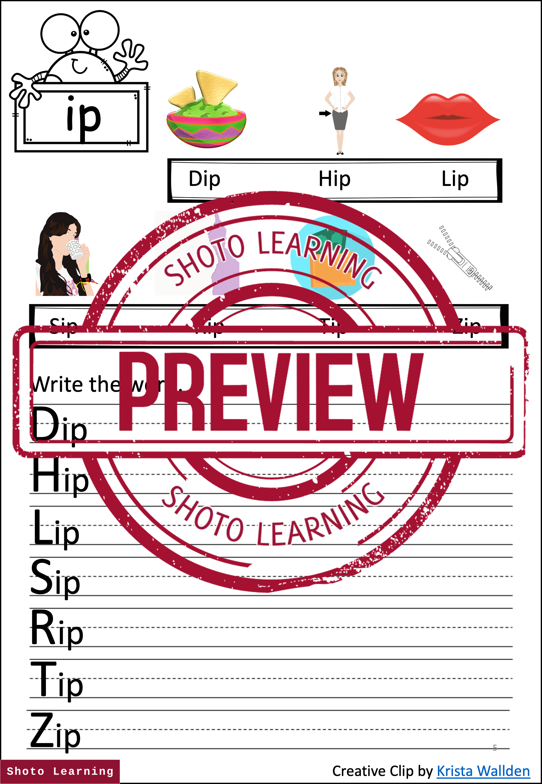 IP WORD FAMILY CVC BLEND WORKSHEET SPEAKING READING WRITING 3 & 4 ...