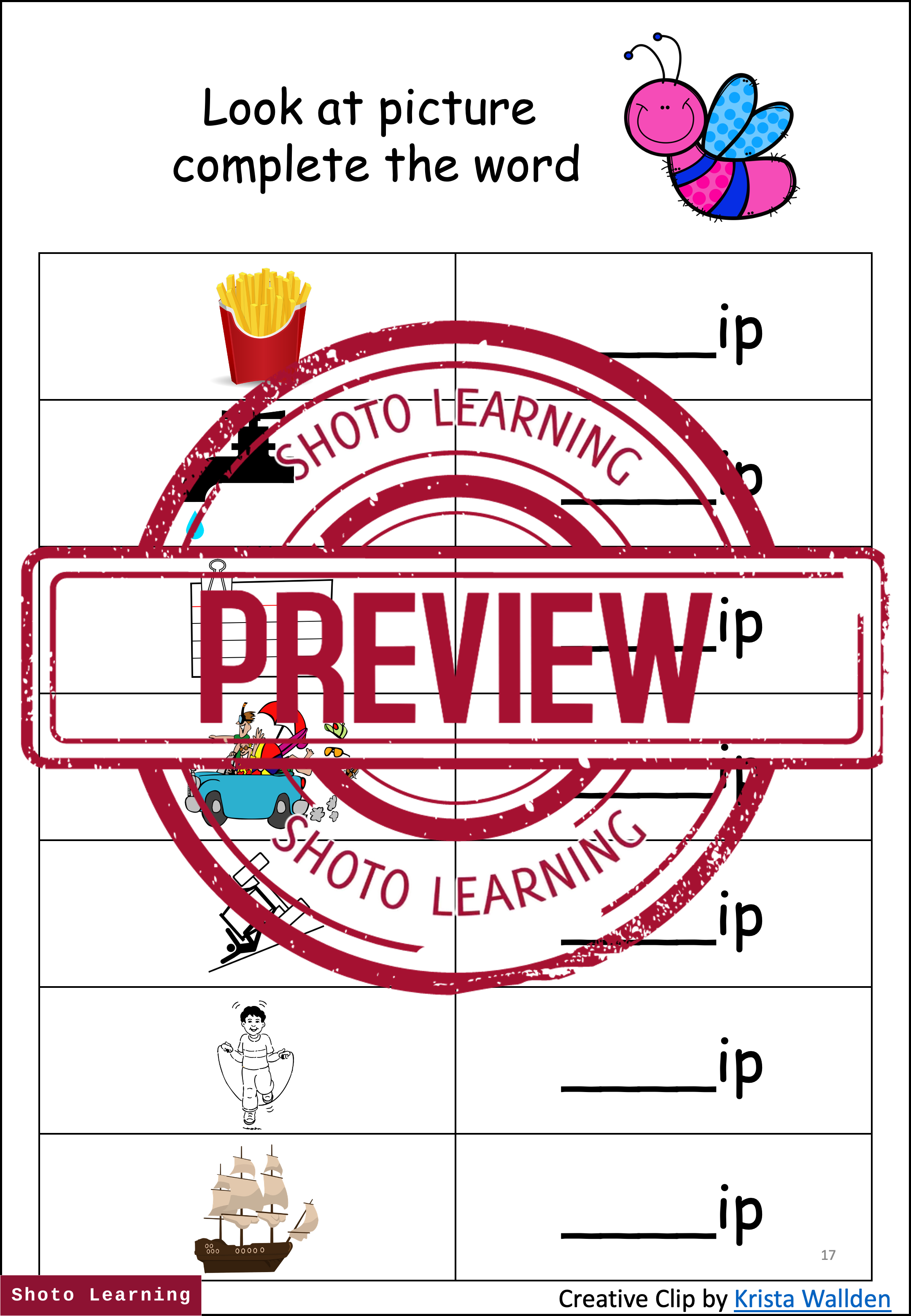 IP WORD FAMILY CVC BLEND WORKSHEET SPEAKING READING WRITING 3 & 4 ...