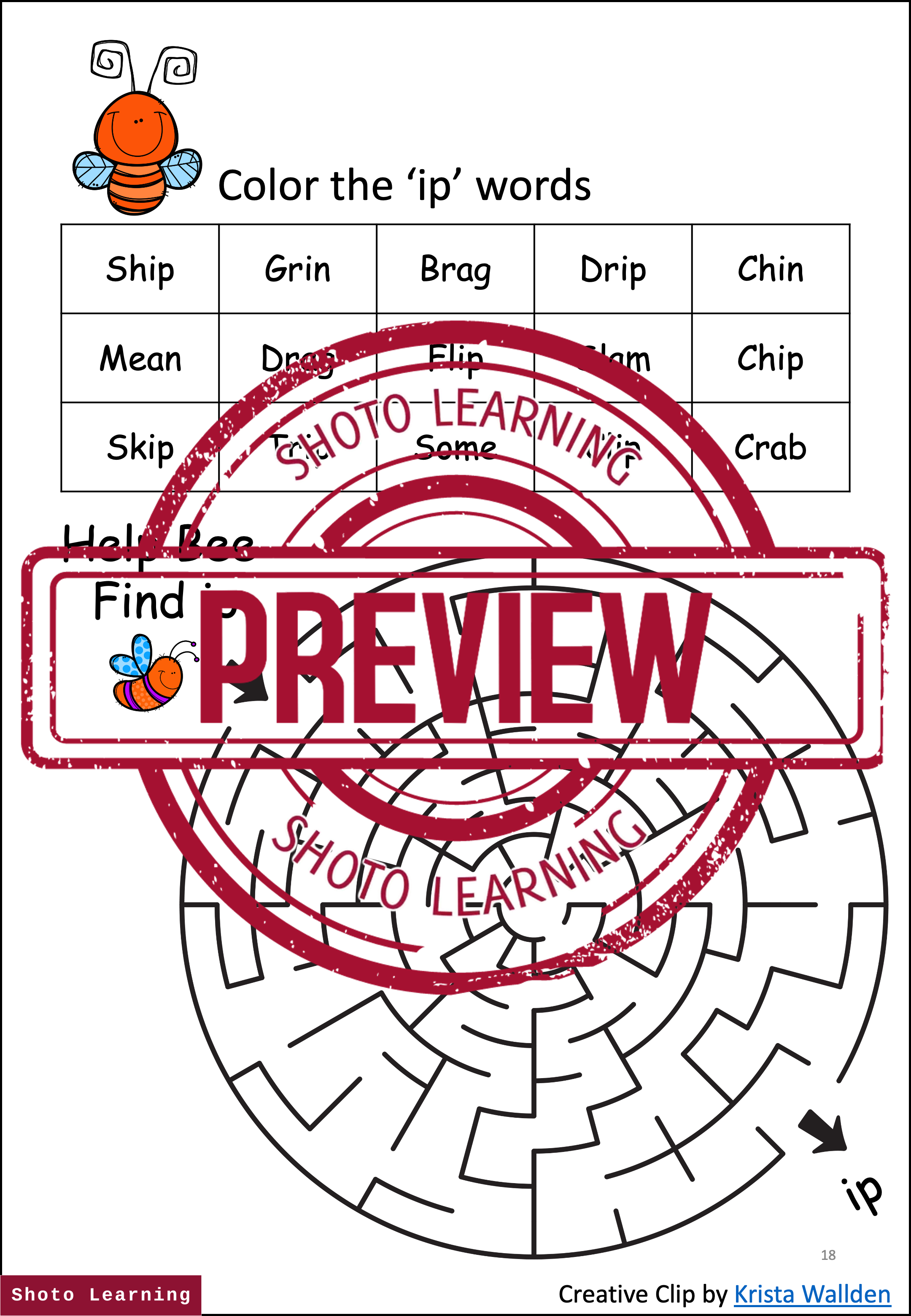 IP WORD FAMILY CVC BLEND WORKSHEET SPEAKING READING WRITING 3 & 4 ...