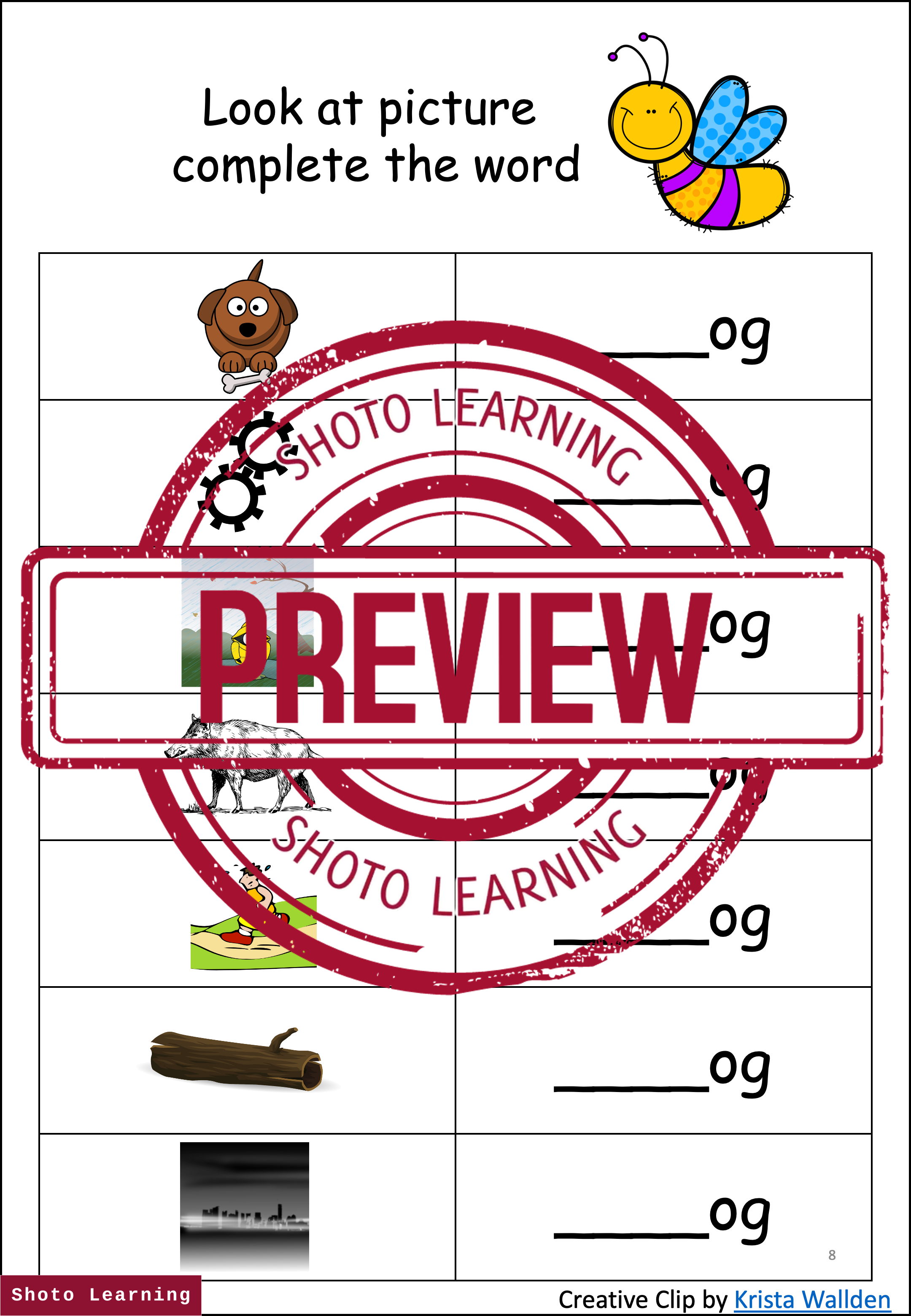 EG WORD FAMILY CVC BLEND WORKSHEET - SPEAKING READING & WRITING 3 ...