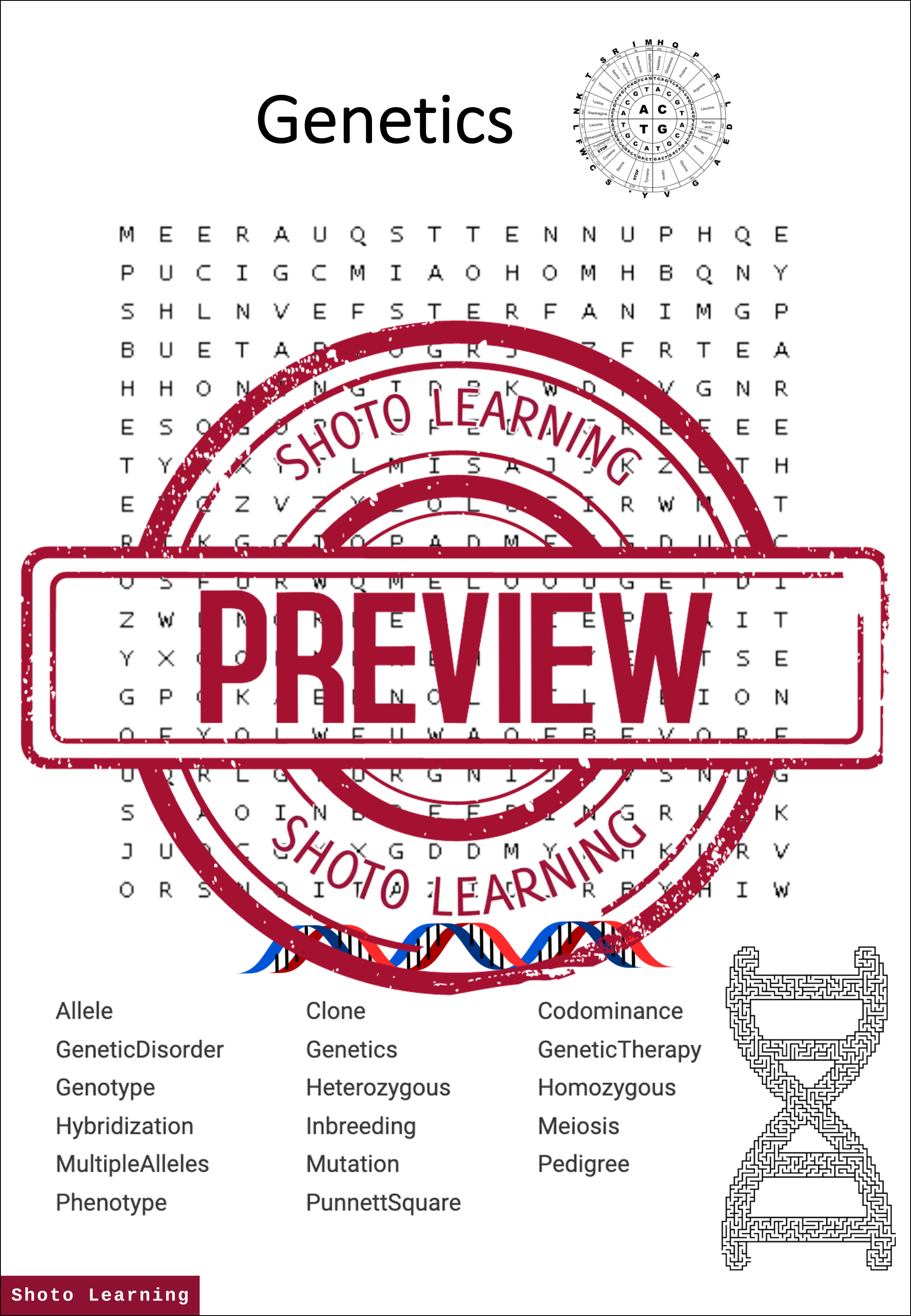 GENETICS SCIENCE ACTIVITY - WORD FIND SEARCH FINDER GAME VOCABULARY ...