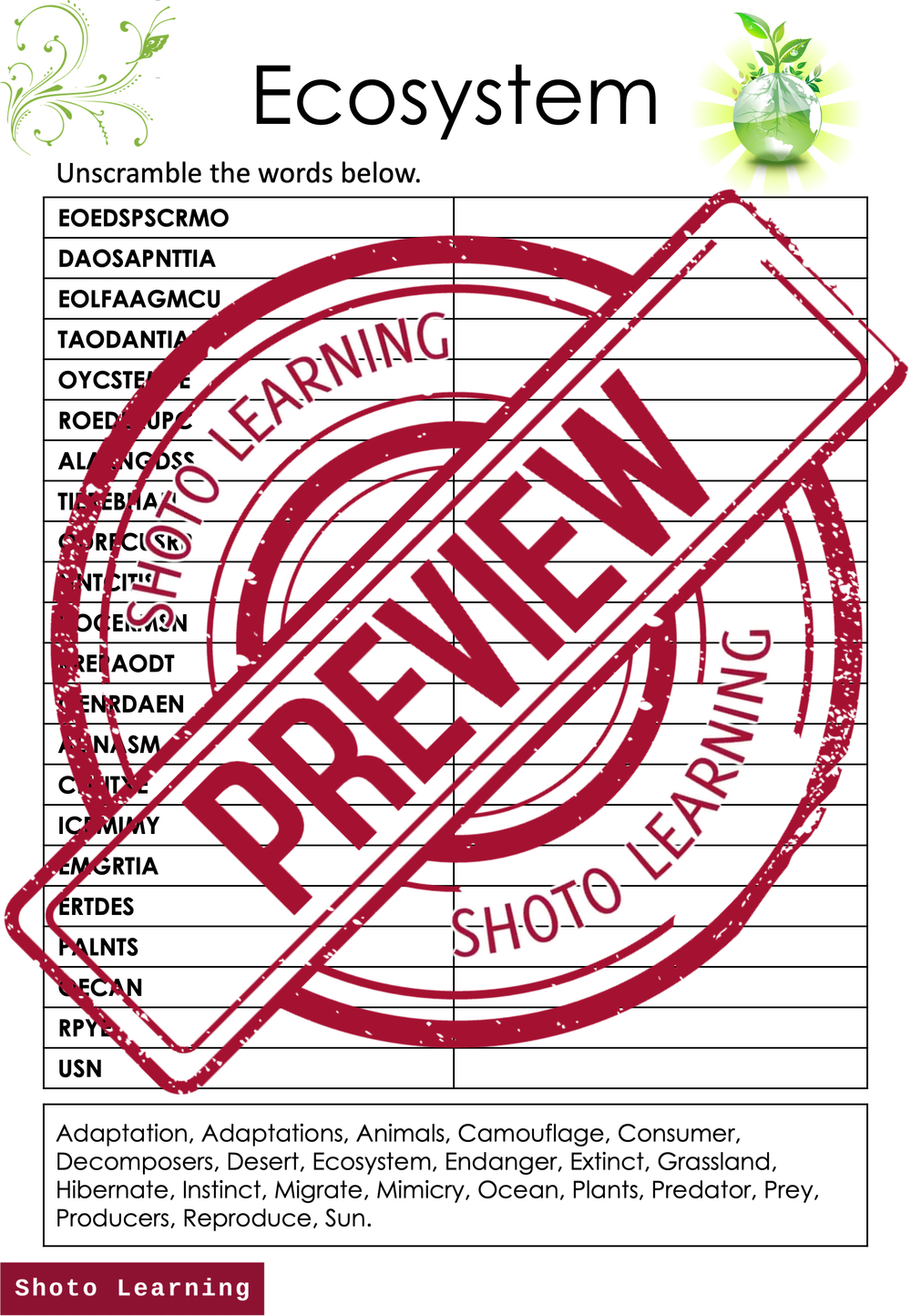 PLANTS REPRODUCTION AND GROWTH SCIENCE ACTIVITY - SCRAMBLE WORDS ...