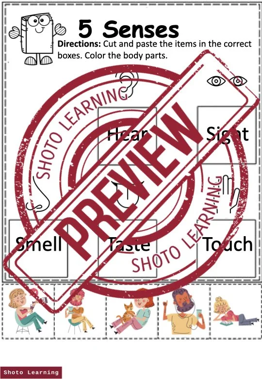 5 Senses Cut And Paste Worksheet