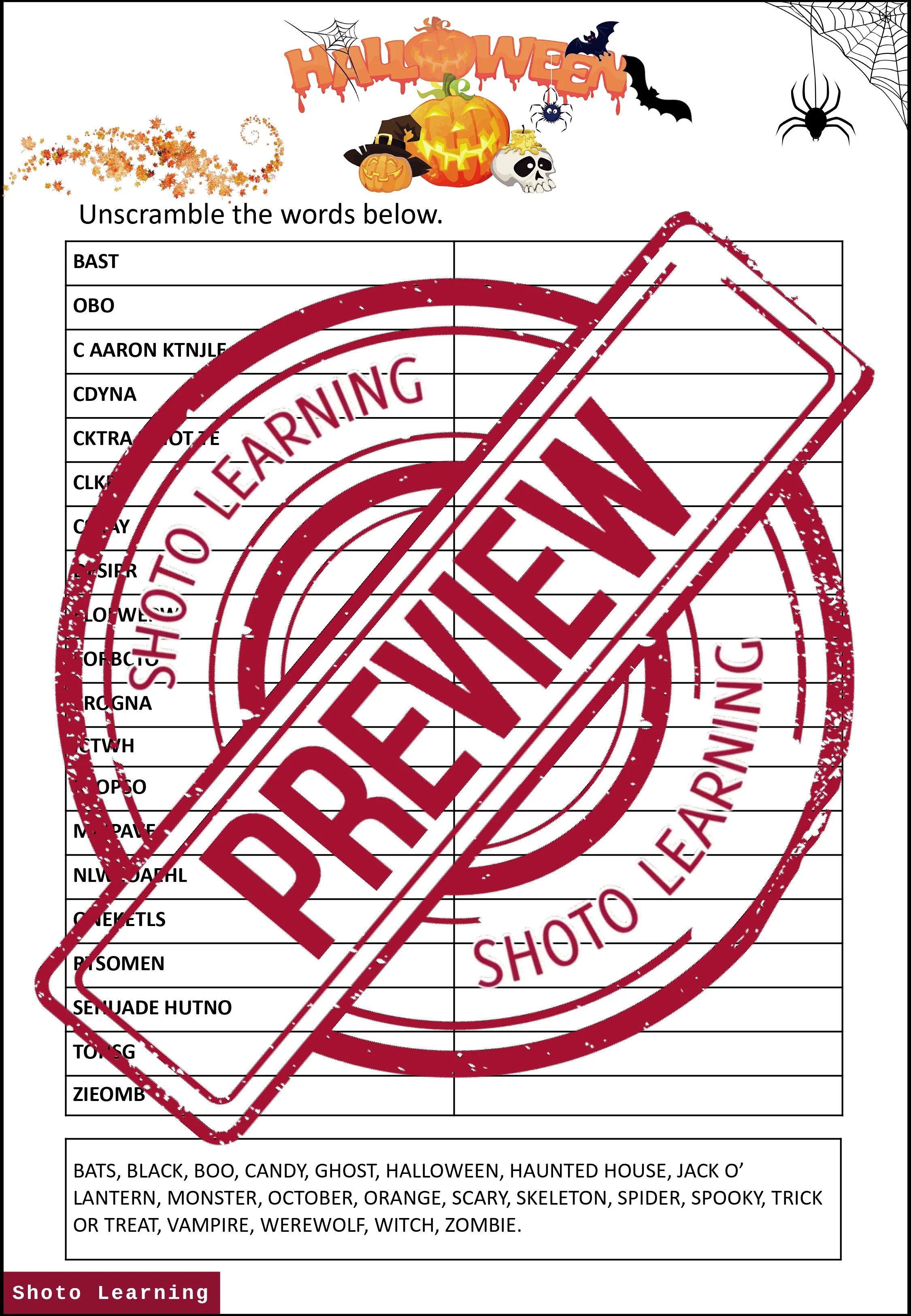 HALLOWEEN - Word Find Search Fun Activities Worksheet Words — Shoto ...