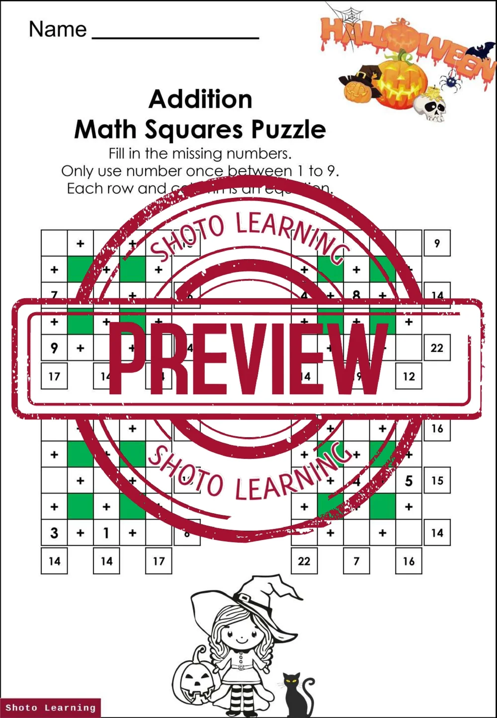 HALLOWEEN Division Addition Math Square Puzzle Game Divide Activities ...
