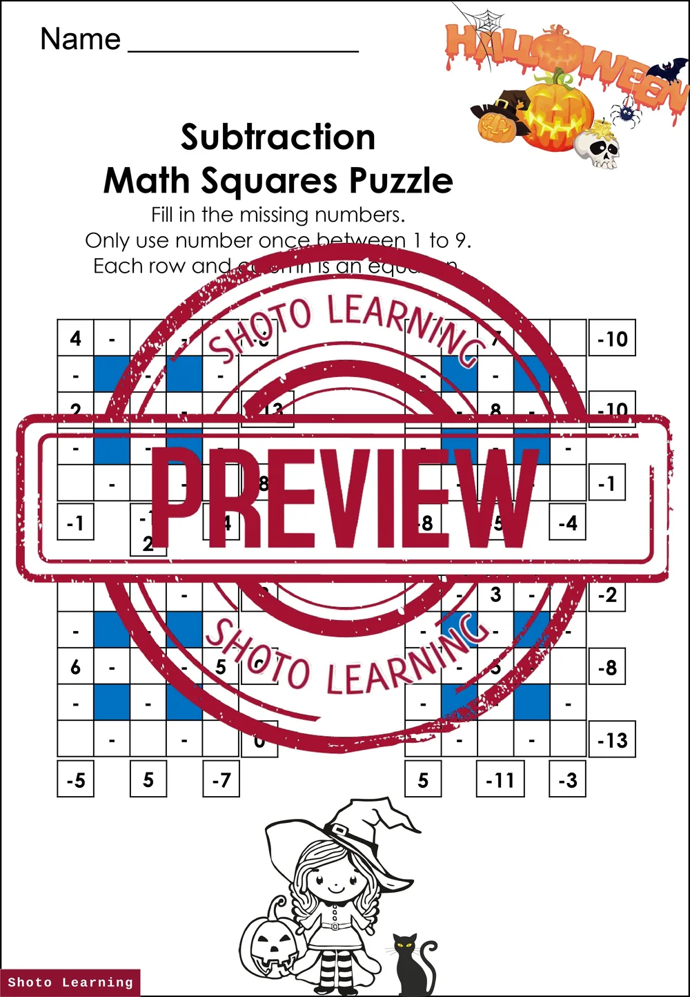 HALLOWEEN Division Addition Math Square Puzzle Game Divide Activities ...