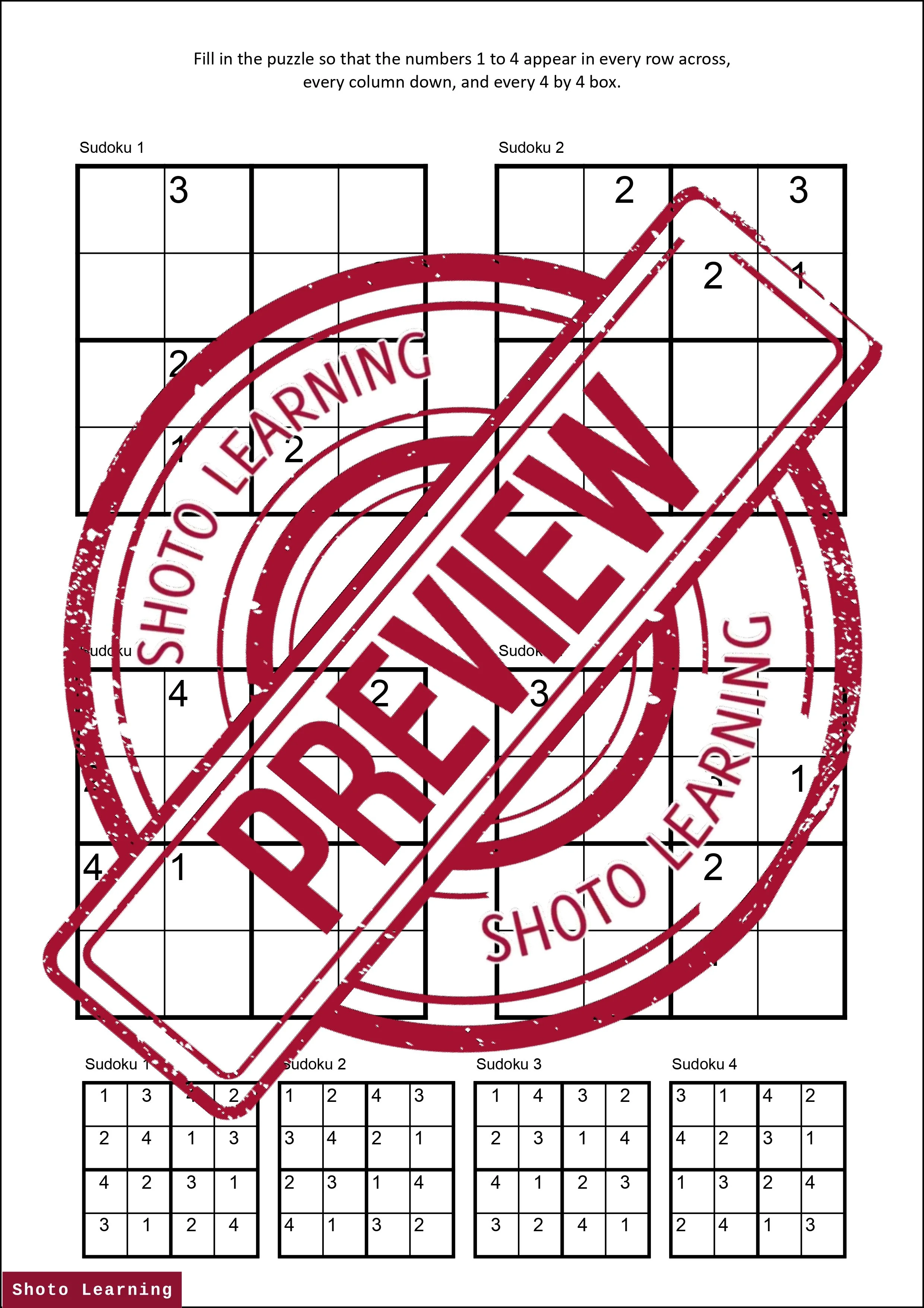 Sudoku for Kids - Improving Logic and Critical Thinking 4x4 Medium ...