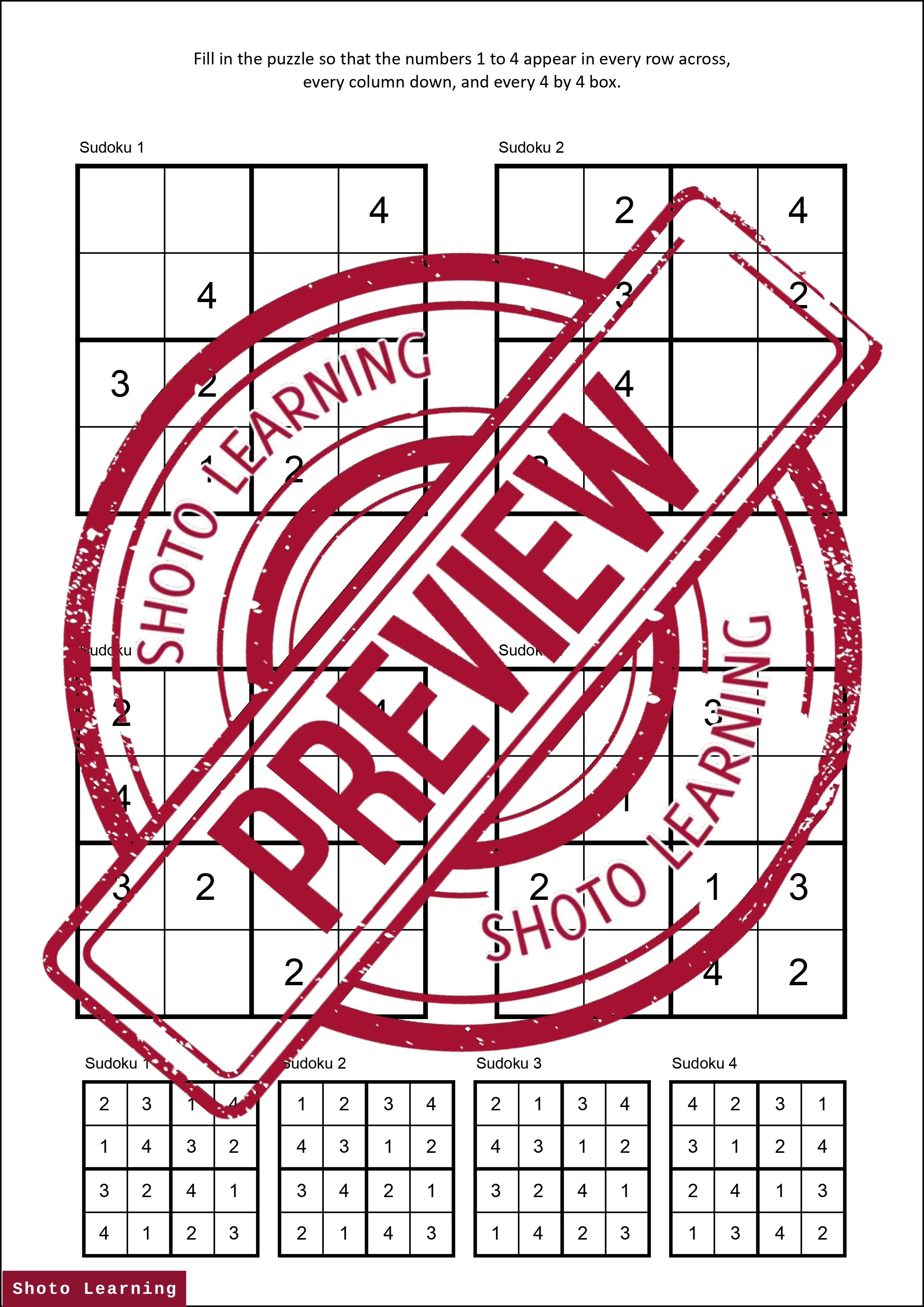 Sudoku for Kids - BUNDLE Improving Logic & Reasoning 4x4 Medium ...