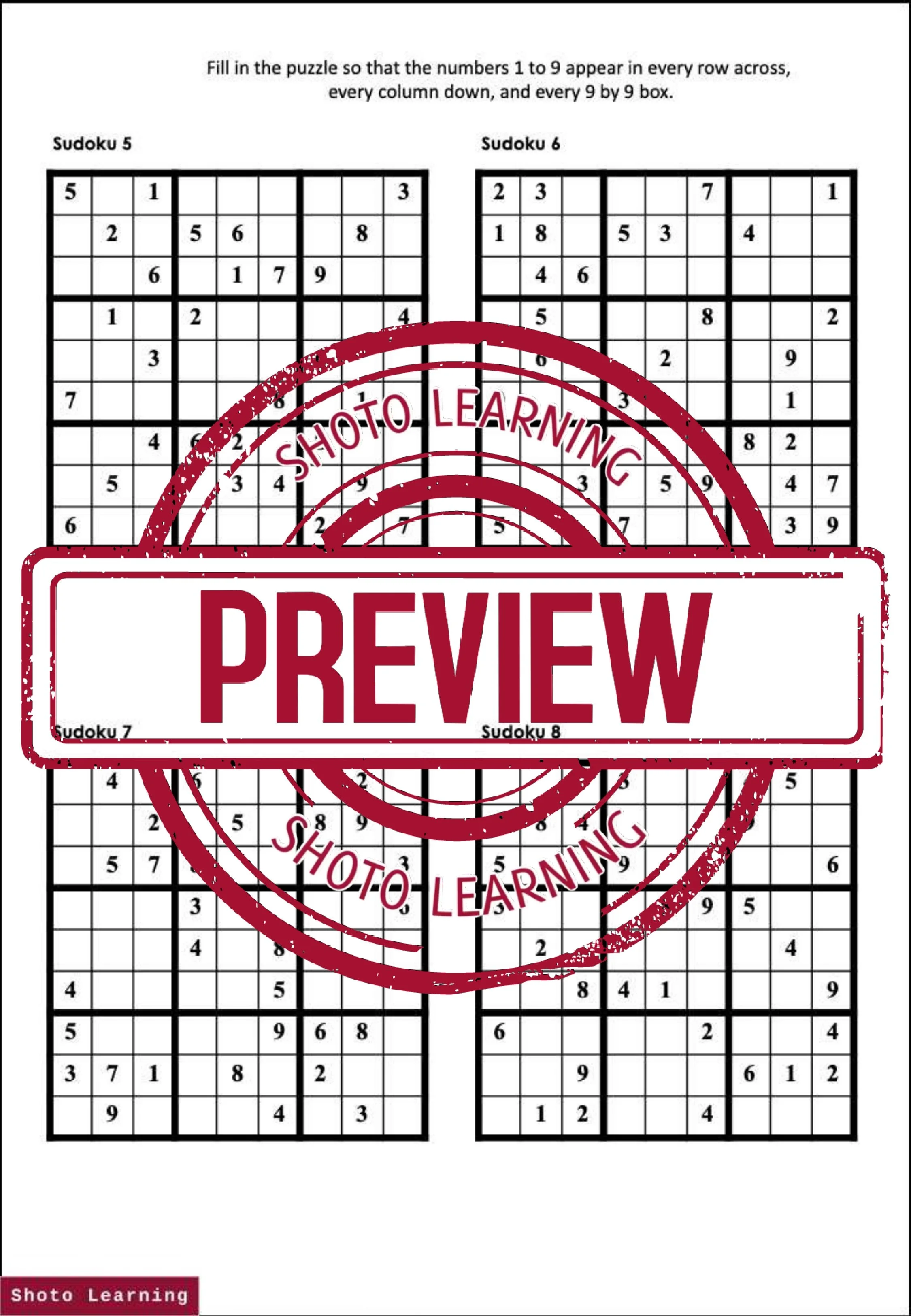 Sudoku - Improving Logic and Critical Thinking 9x9 Easy Activity Worksheets