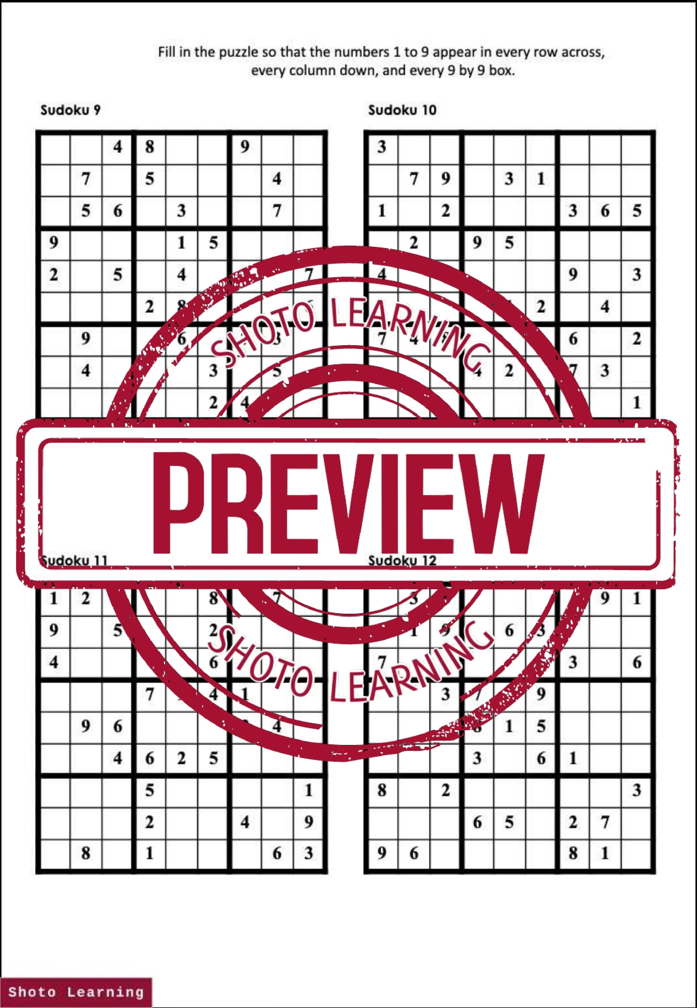 Sudoku - Improving Logic and Critical Thinking 9x9 Easy Activity Worksheets
