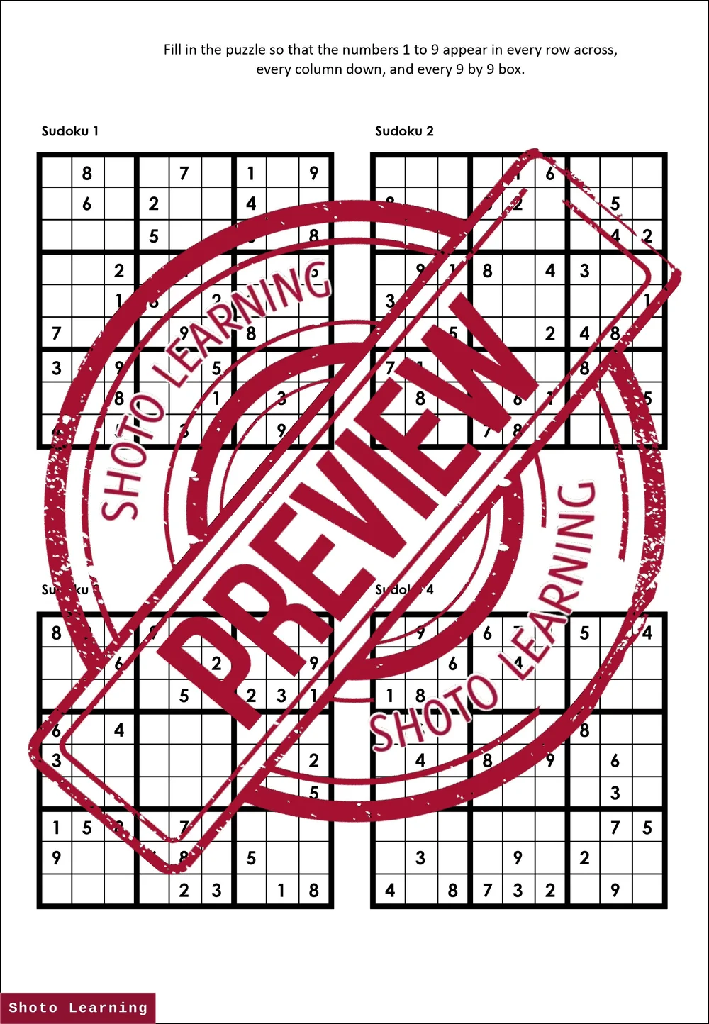 Sudoku - Improving Logic and Critical Thinking 9x9 Easy Activity Worksheets