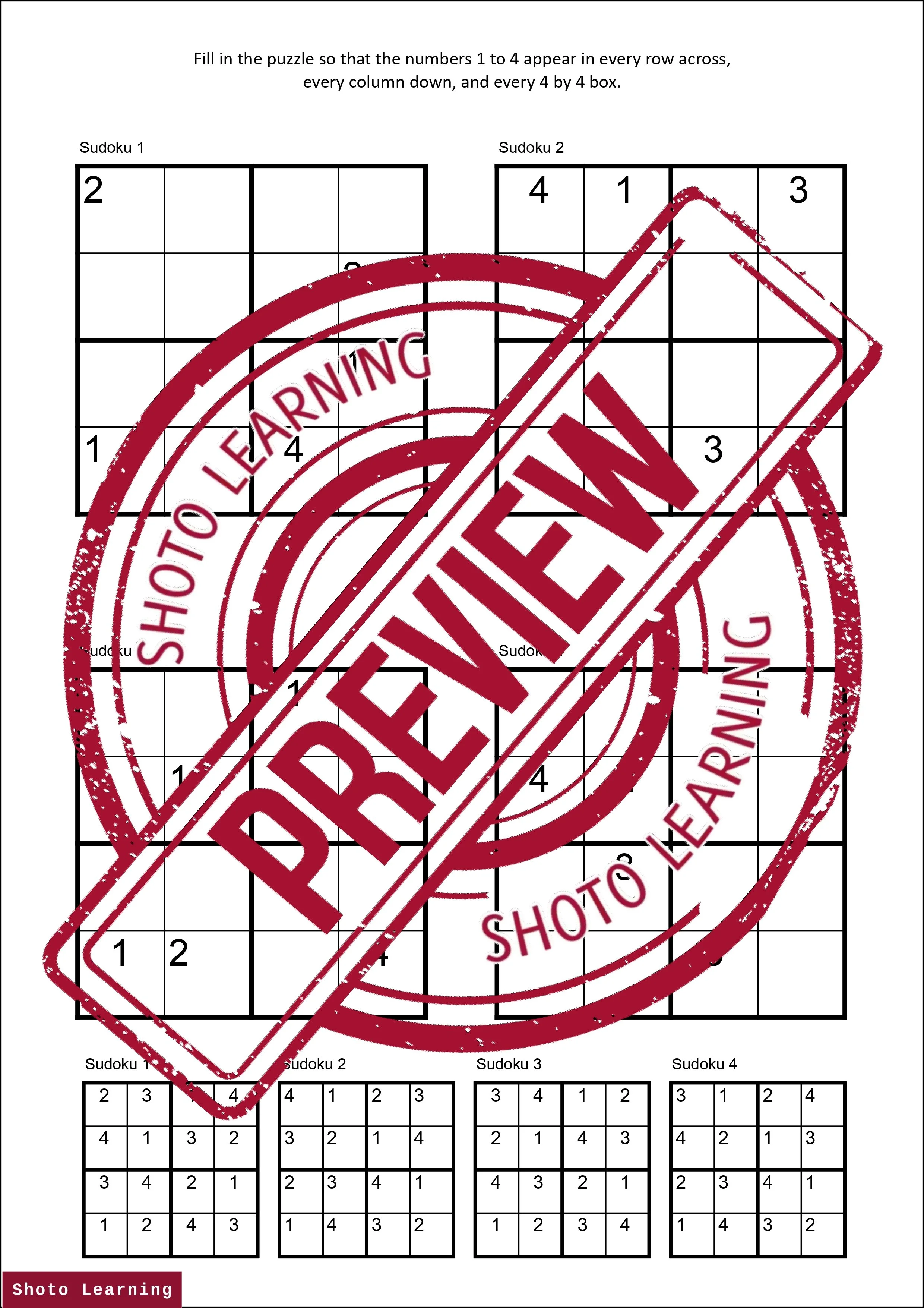 Sudoku for Kids BUNDLE 4x4 Easy Medium Hard Logic Activity Worksheets ...