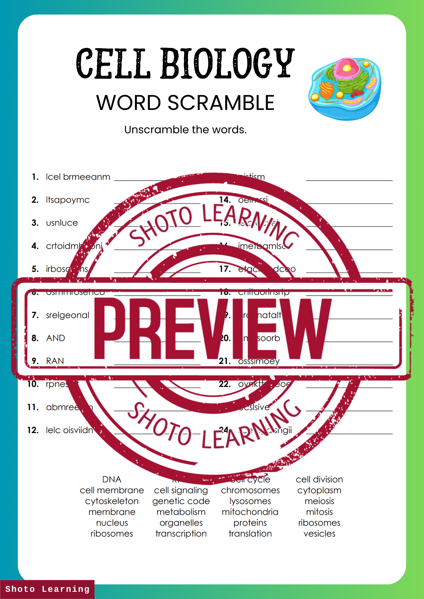 MITOSIS SCIENCE ACTIVITY - SCRAMBLE WORDS VOCABULARY WORD GAME ...