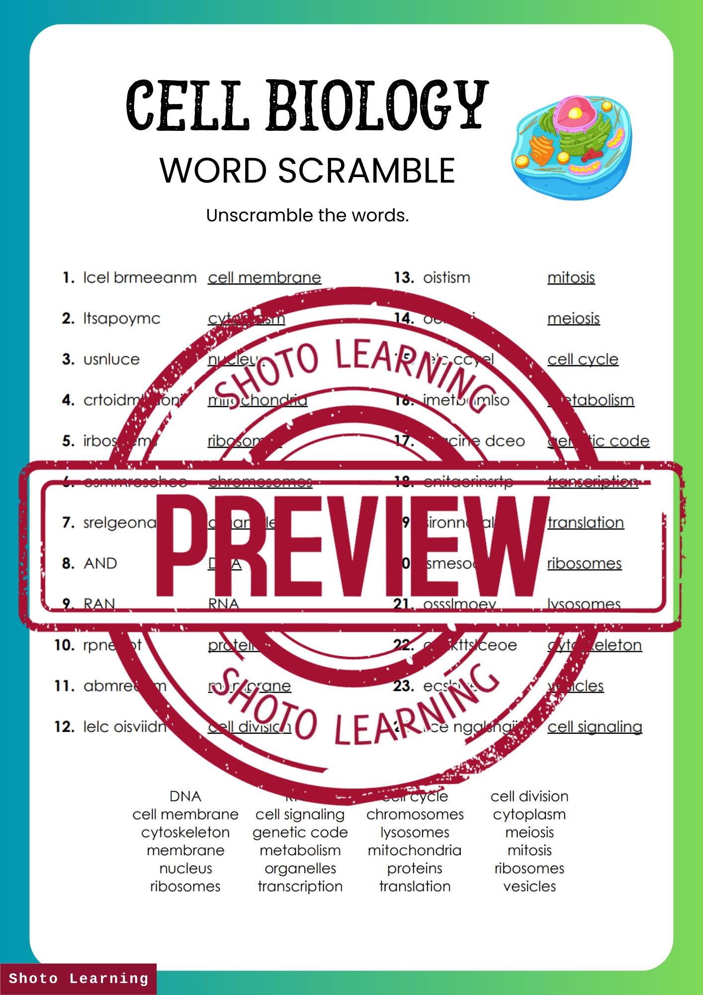MITOSIS SCIENCE ACTIVITY - SCRAMBLE WORDS VOCABULARY WORD GAME ...
