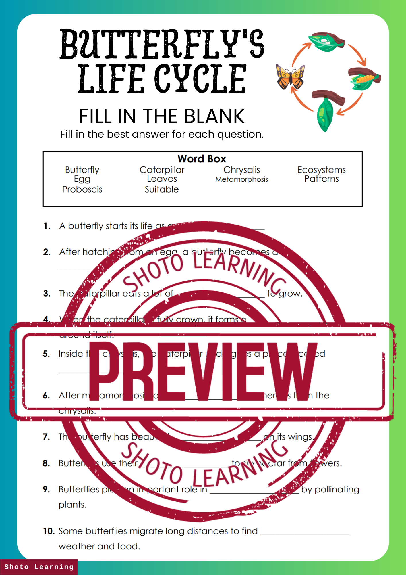 Free Butterfly Life Cycle Cut and Paste Worksheet: Hands-On Learning ...