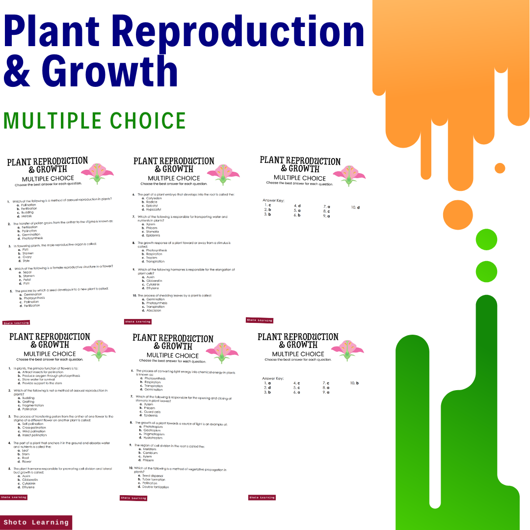 Plant Reproduction and Growth: 2x 10 Multiple Choice Worksheet Set ...