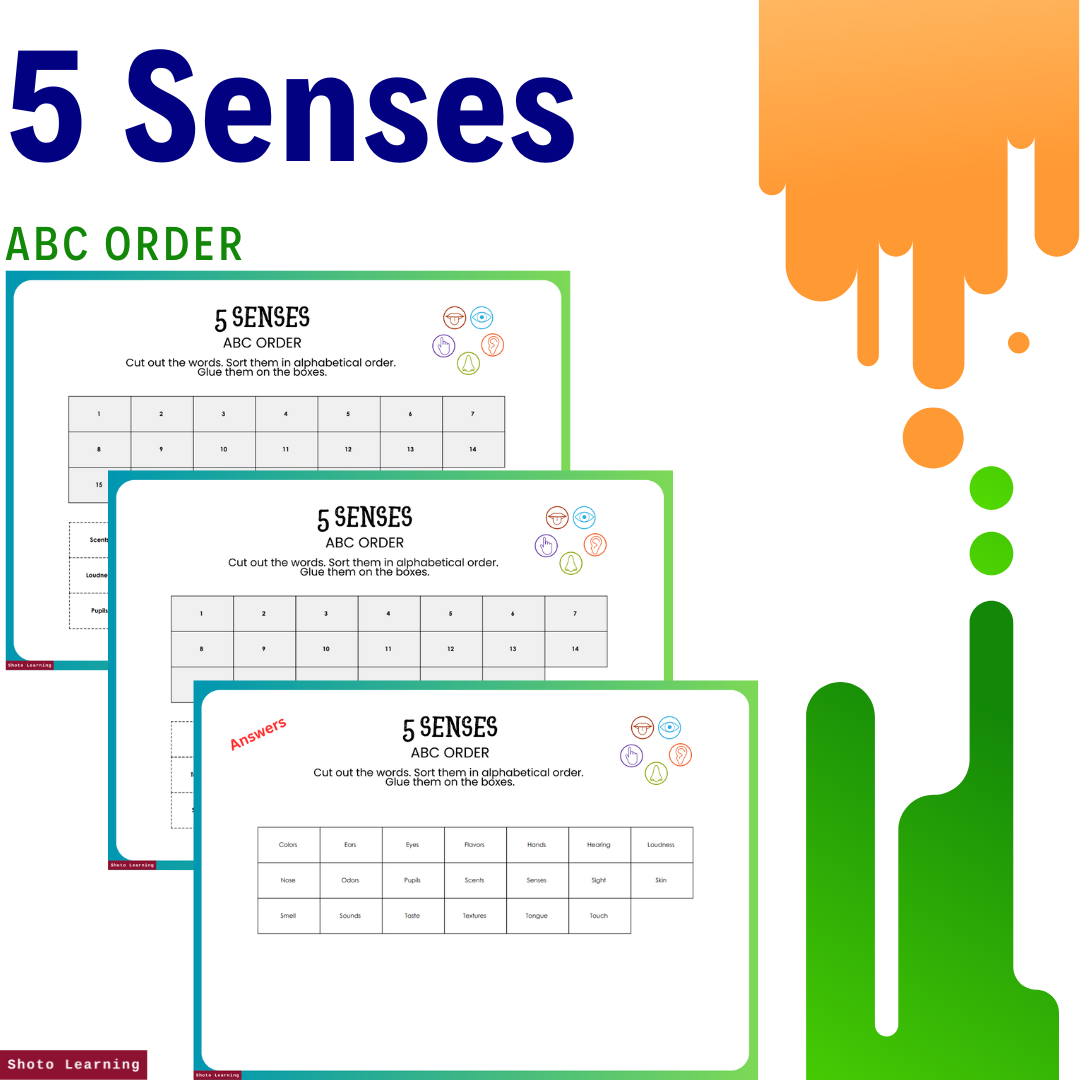 5 Senses ABC Order Worksheet: Strengthen Vocabulary and Alphabetical ...