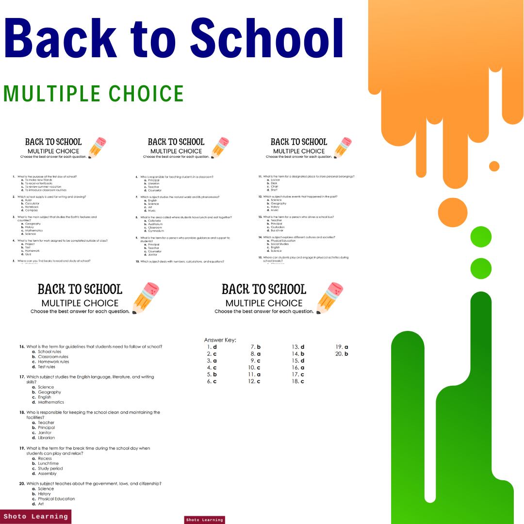 Back to School Multiple Choice Mastery: 20 Engaging Questions! — Shoto ...