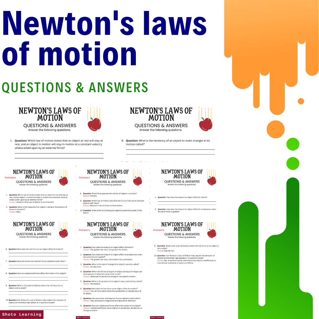 Newton's Laws of Motion: Question and Answer Worksheet Set — Shoto ...