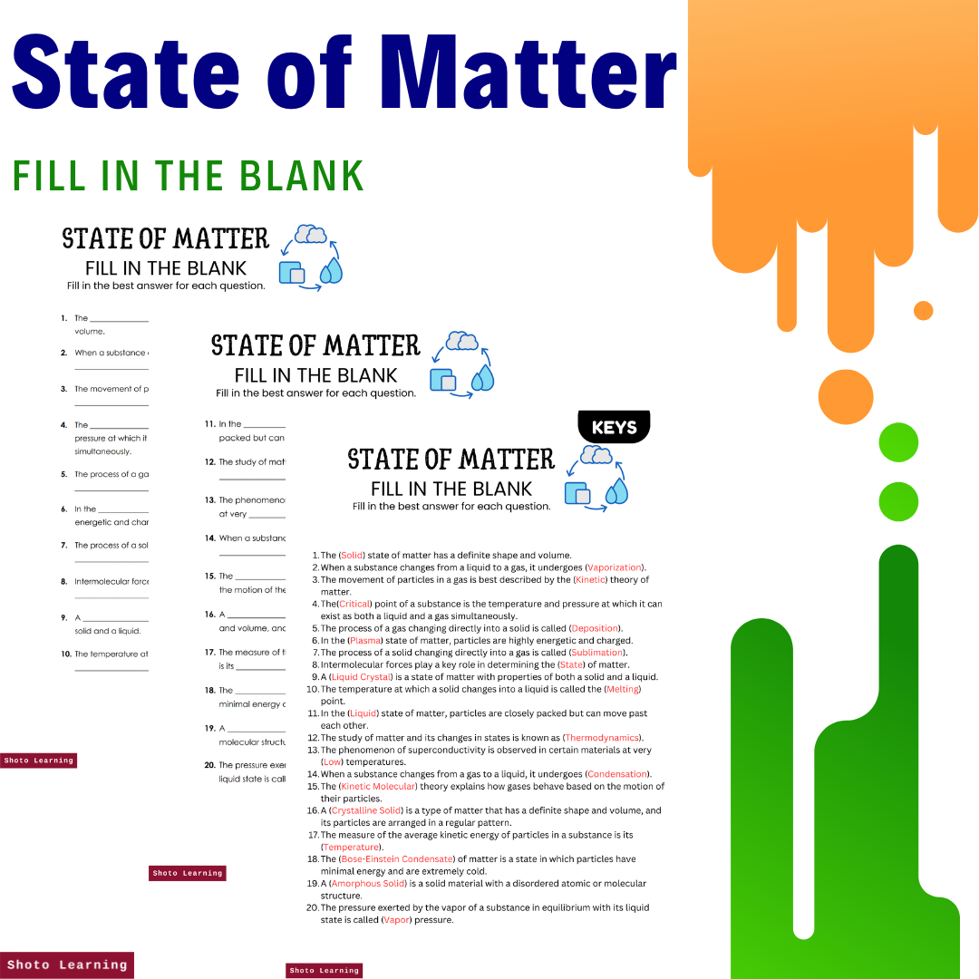 States of Matter Fill in the Blank Worksheet: A Fun Way to Learn About ...