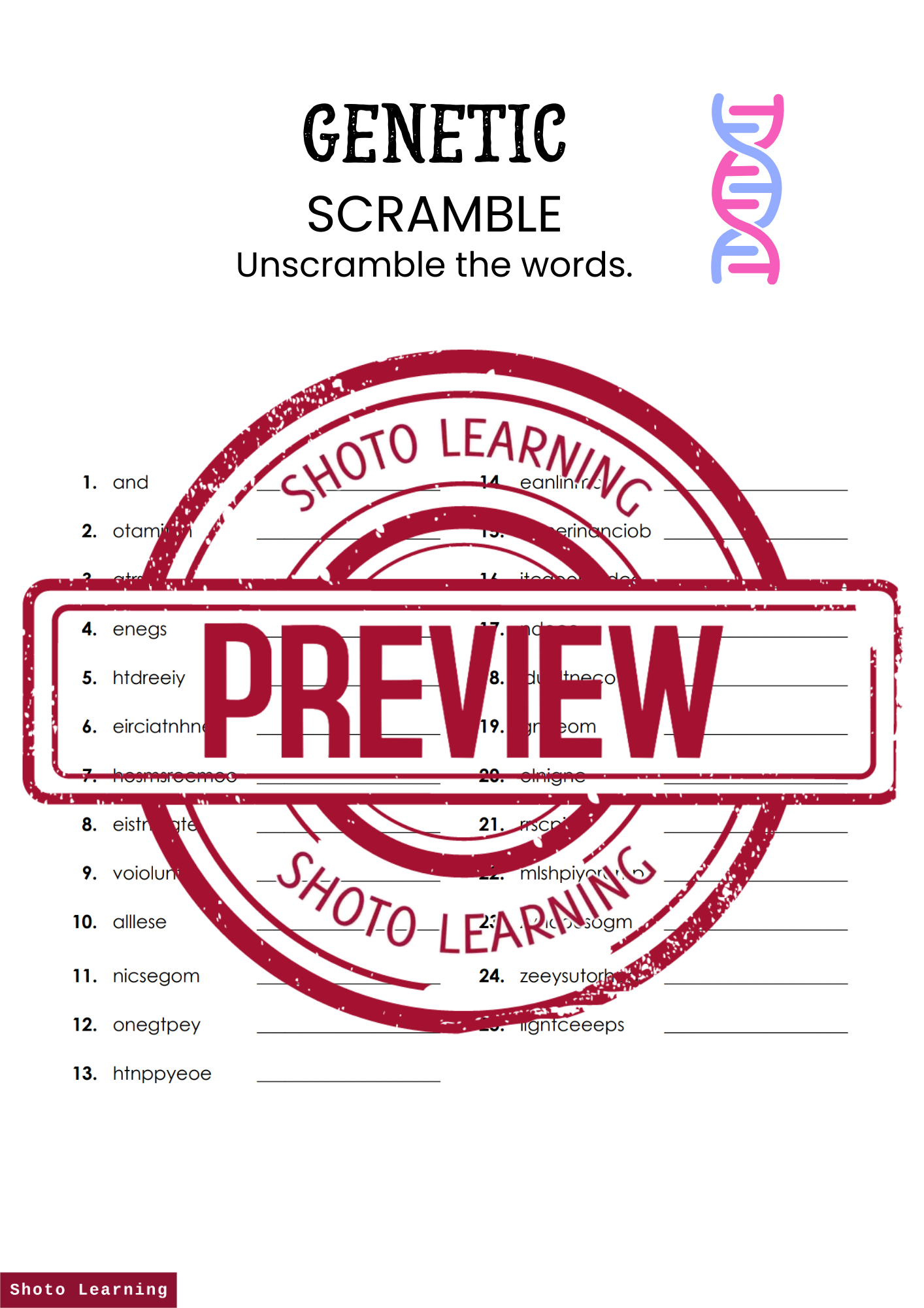 Genetic Word Scramble Worksheet: Decode and Unscramble the World of DNA ...