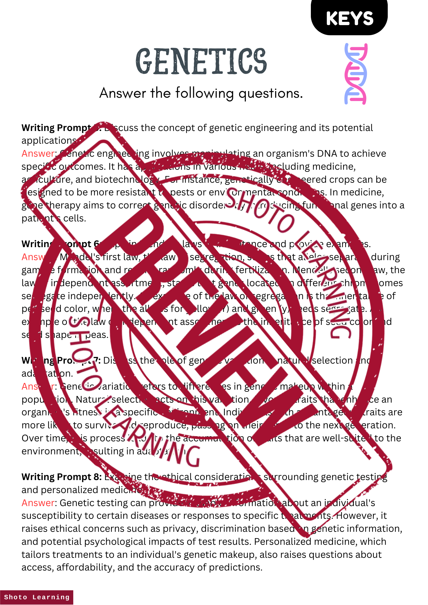 Genetics Match-Master: Dive into DNA with our Engaging Matching ...