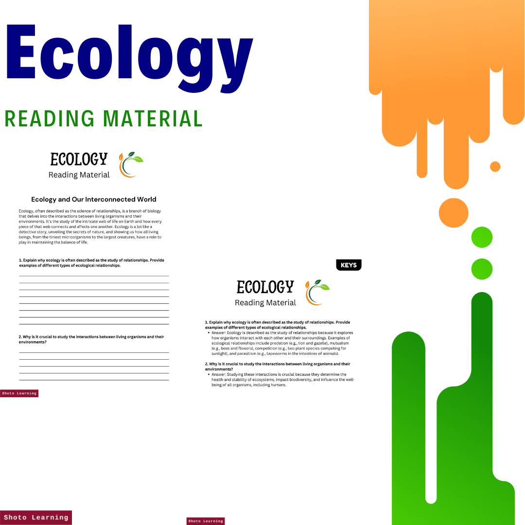 Ecology Comprehension Worksheet: Reading Material with Questions and ...