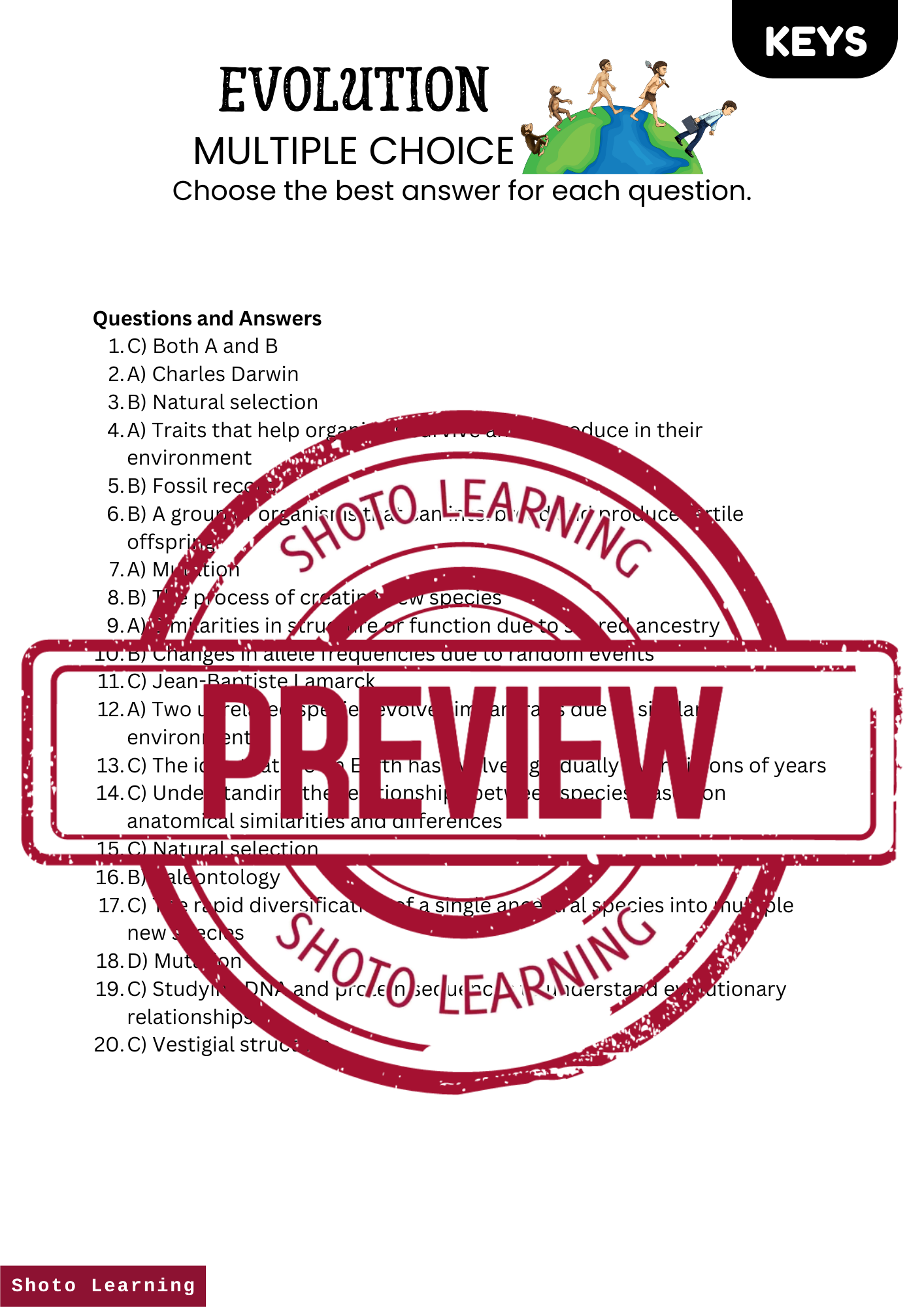 Evolution Matching Worksheet: Match and Learn — Shoto Learning ...