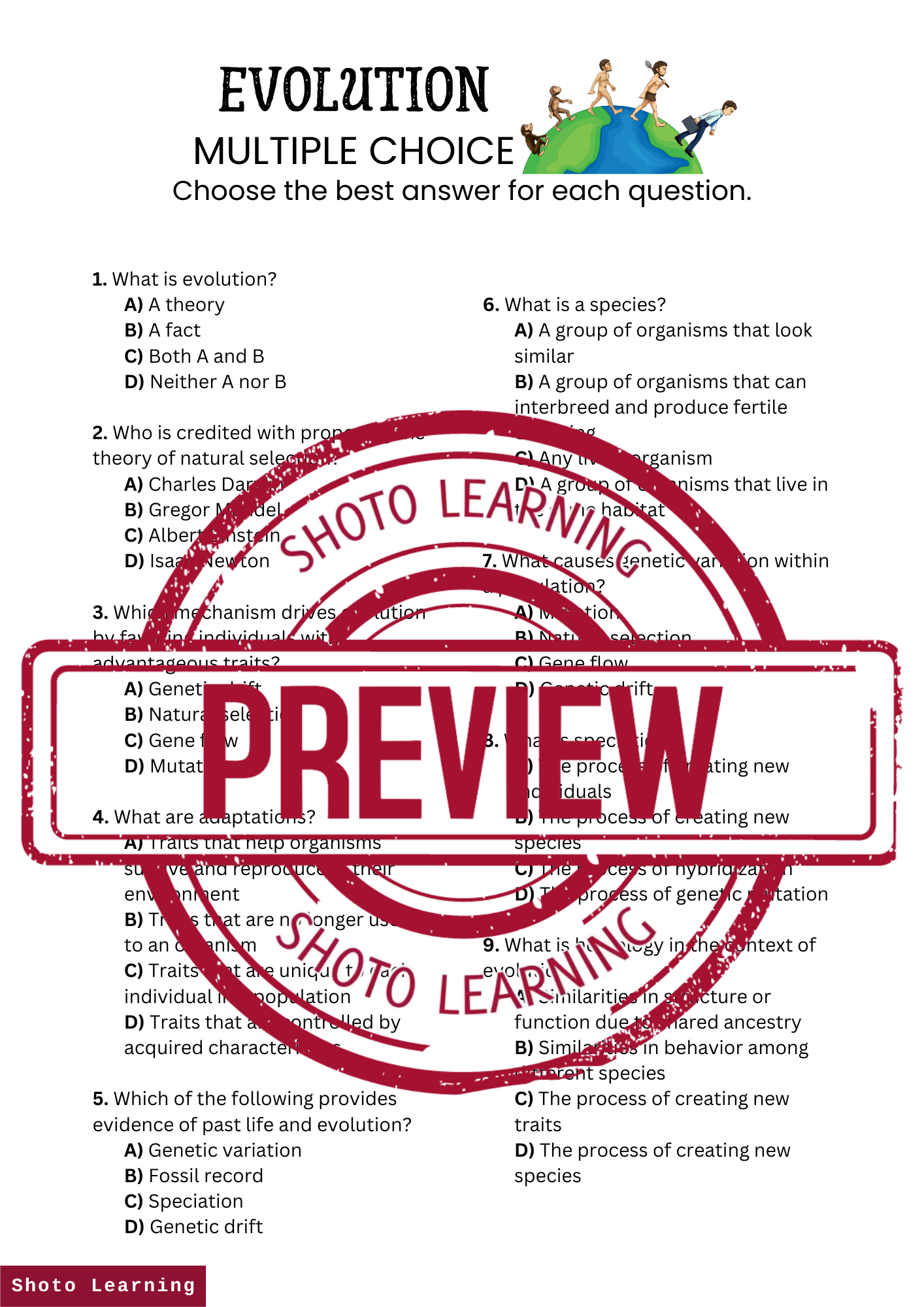 Evolution Matching Worksheet: Match and Learn — Shoto Learning ...