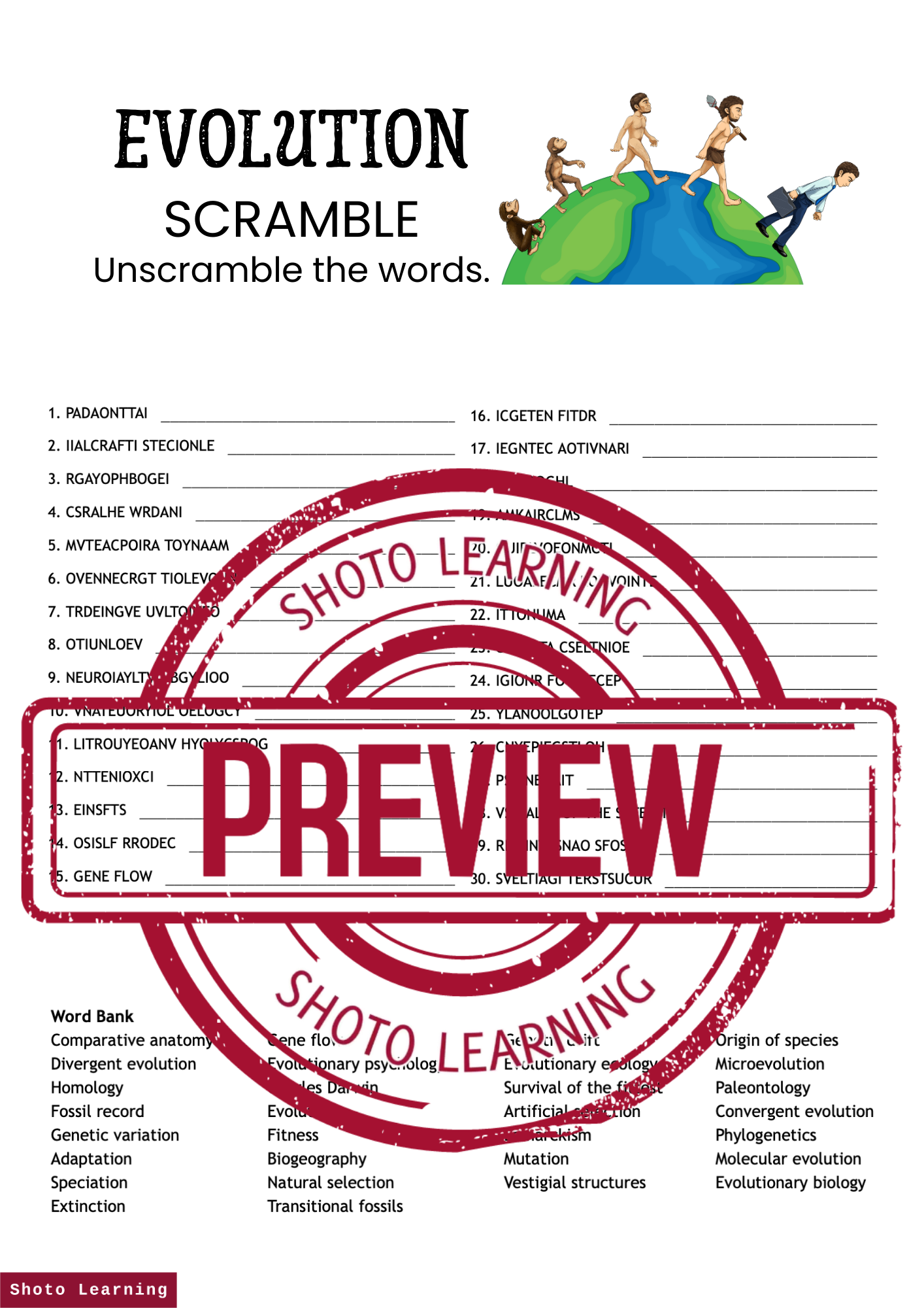 Evolutionary Word Scramble Worksheets: Unravel the Puzzle of Life's ...