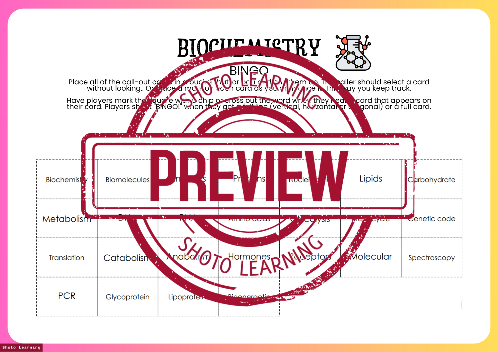 Biochemistry Bingo: Dive into 30 Molecular Marvels! — Shoto Learning ...
