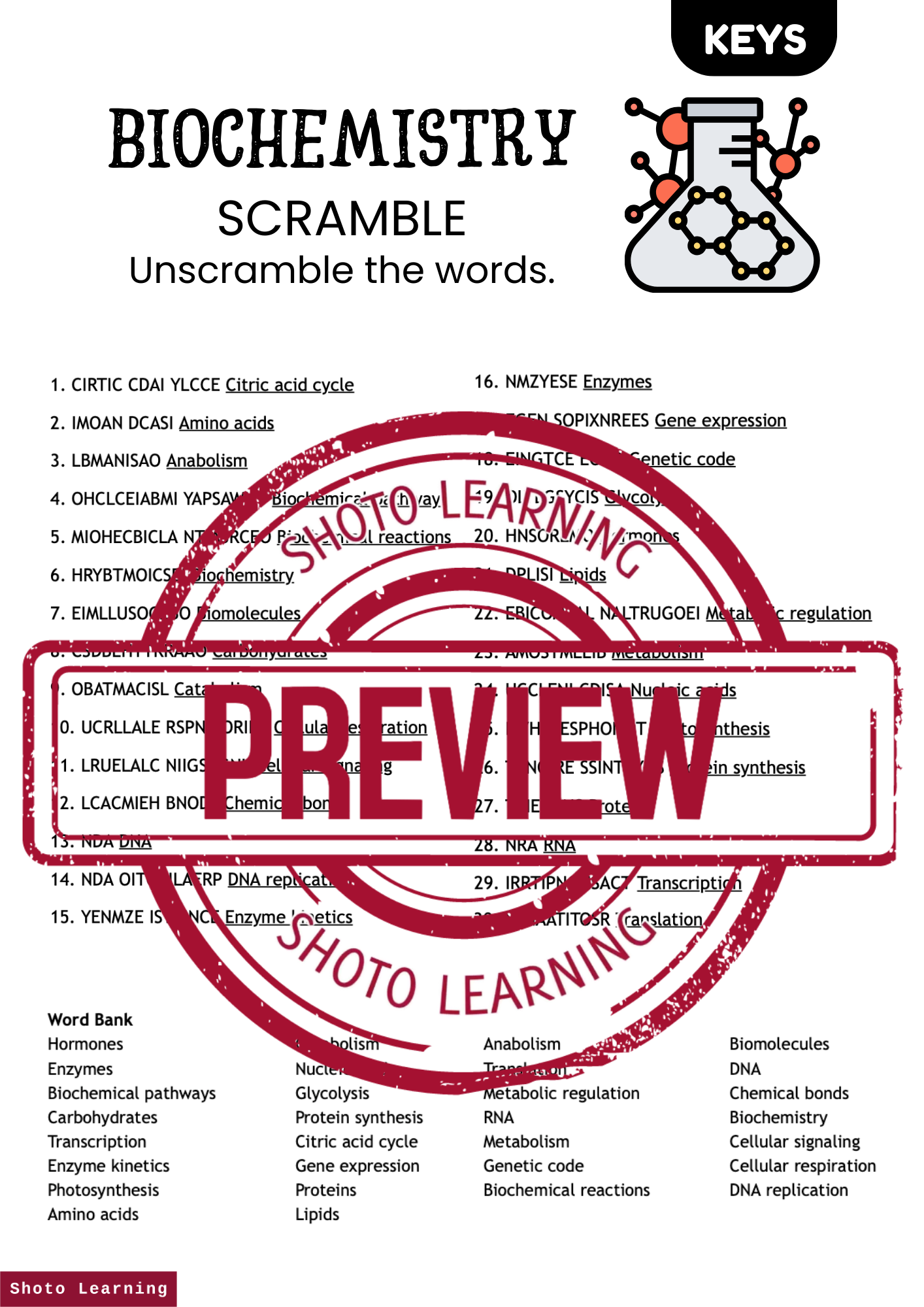 Biochemistry Word Scramble: A Great Way to Improve Your Vocabulary and ...