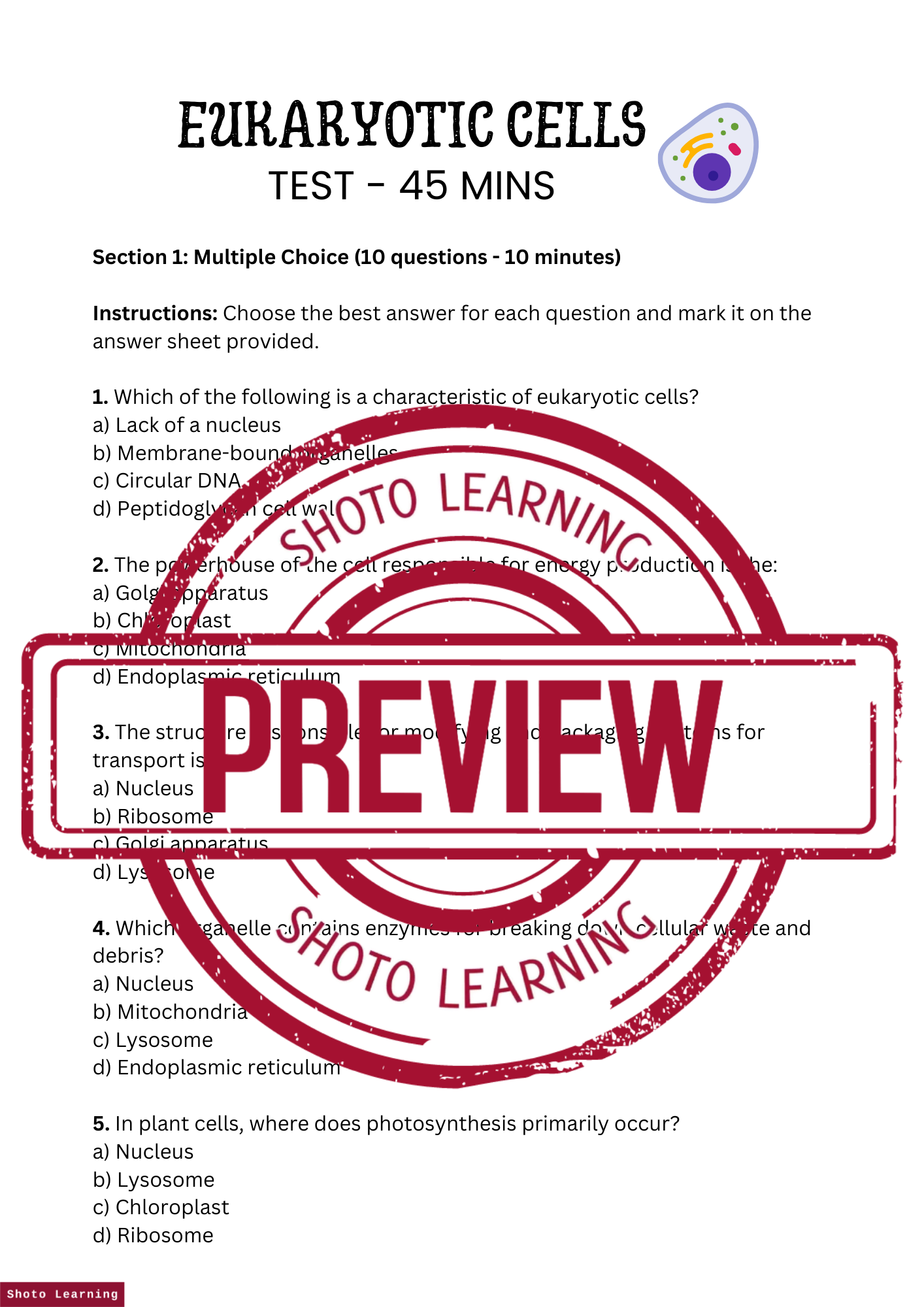 Eukaryotic Cell Quiz Mastery: 20 Fill-in-the-Blank Questions — Shoto ...