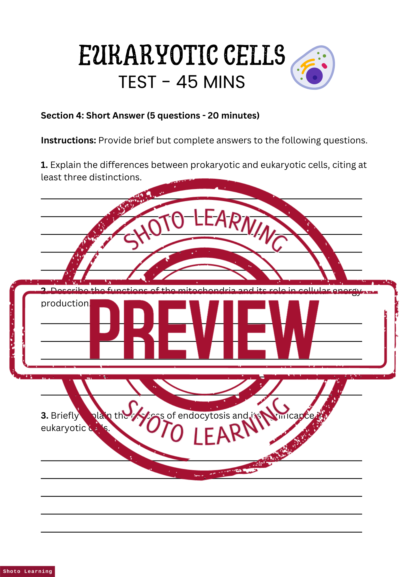 Eukaryotic Cell Quiz Mastery: 20 Fill-in-the-Blank Questions — Shoto ...