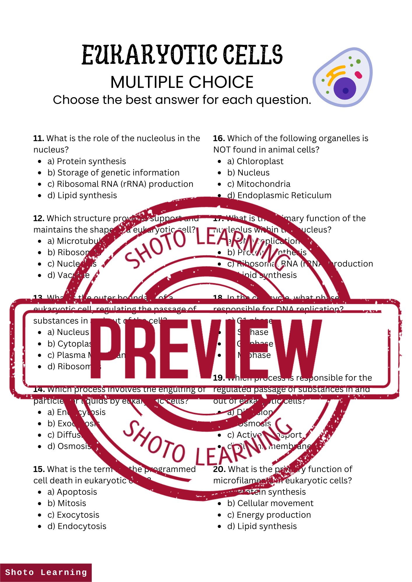 Eukaryotic Cell Word Search Worksheet - Fun and Educational Activity ...