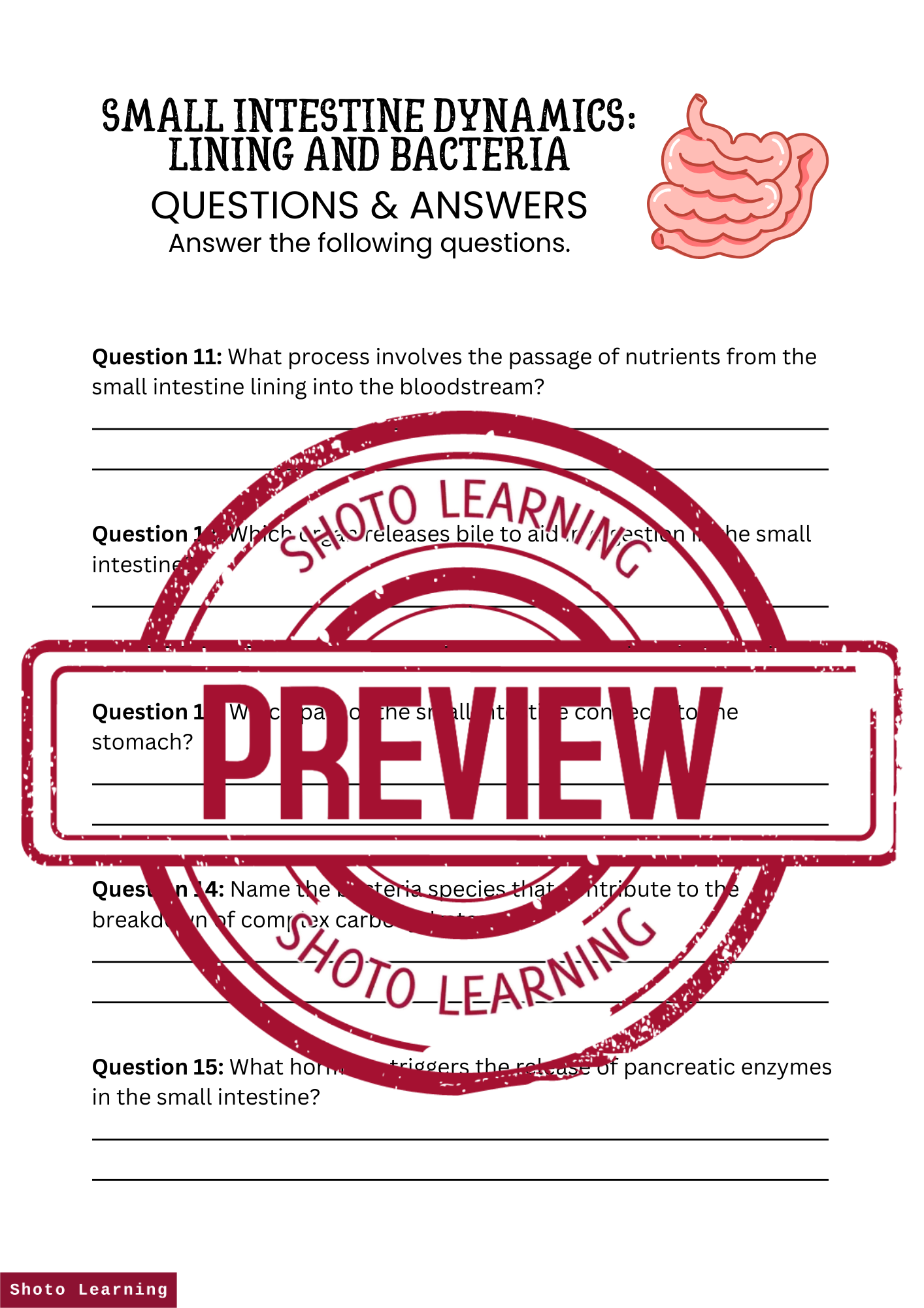 Biochemistry 20 Question and Answer Mastery Worksheet — Shoto Learning ...