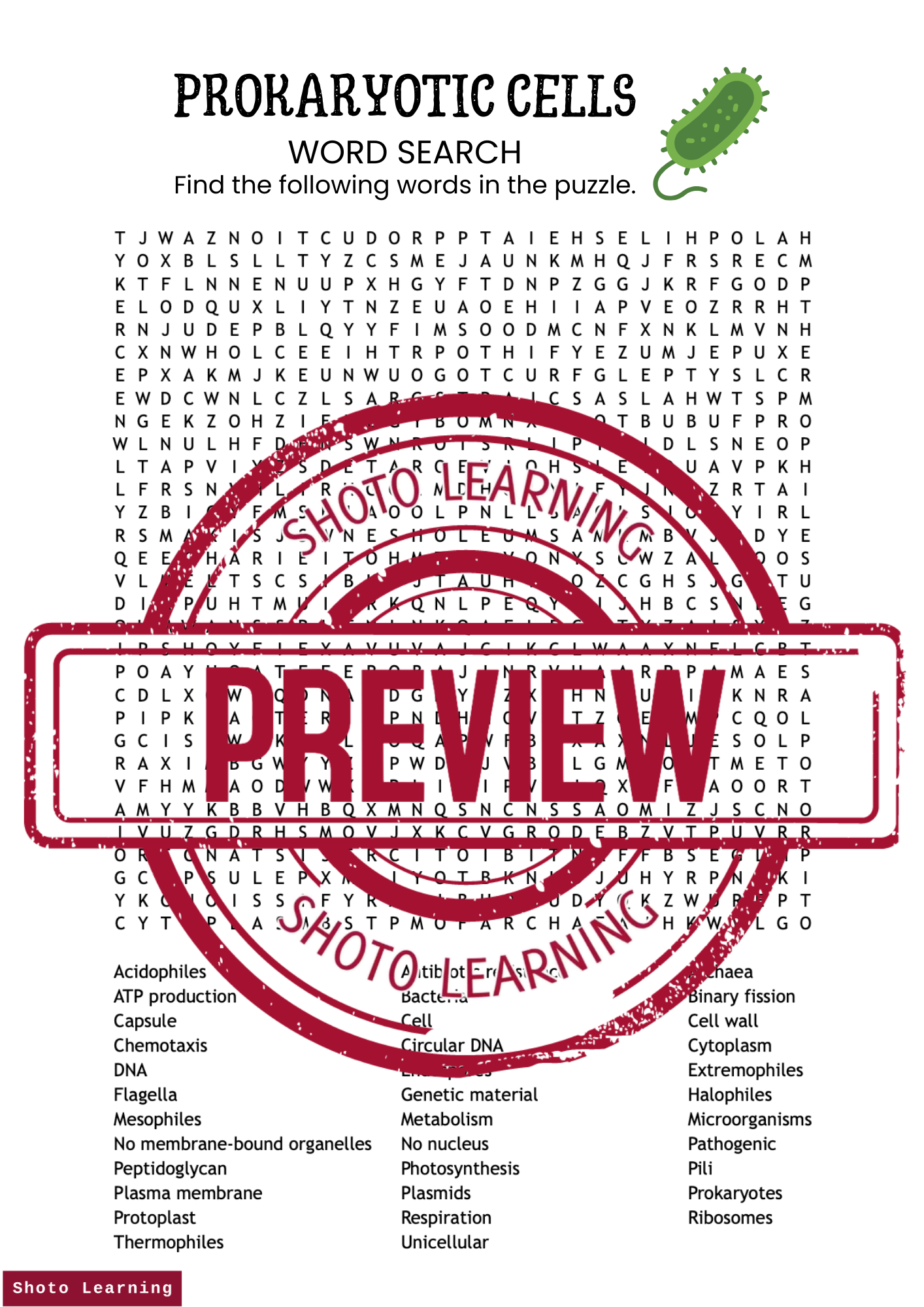 Unscramble Prokaryotic Cells: Brain Teaser Worksheet — Shoto Learning | English | Math | Science ...
