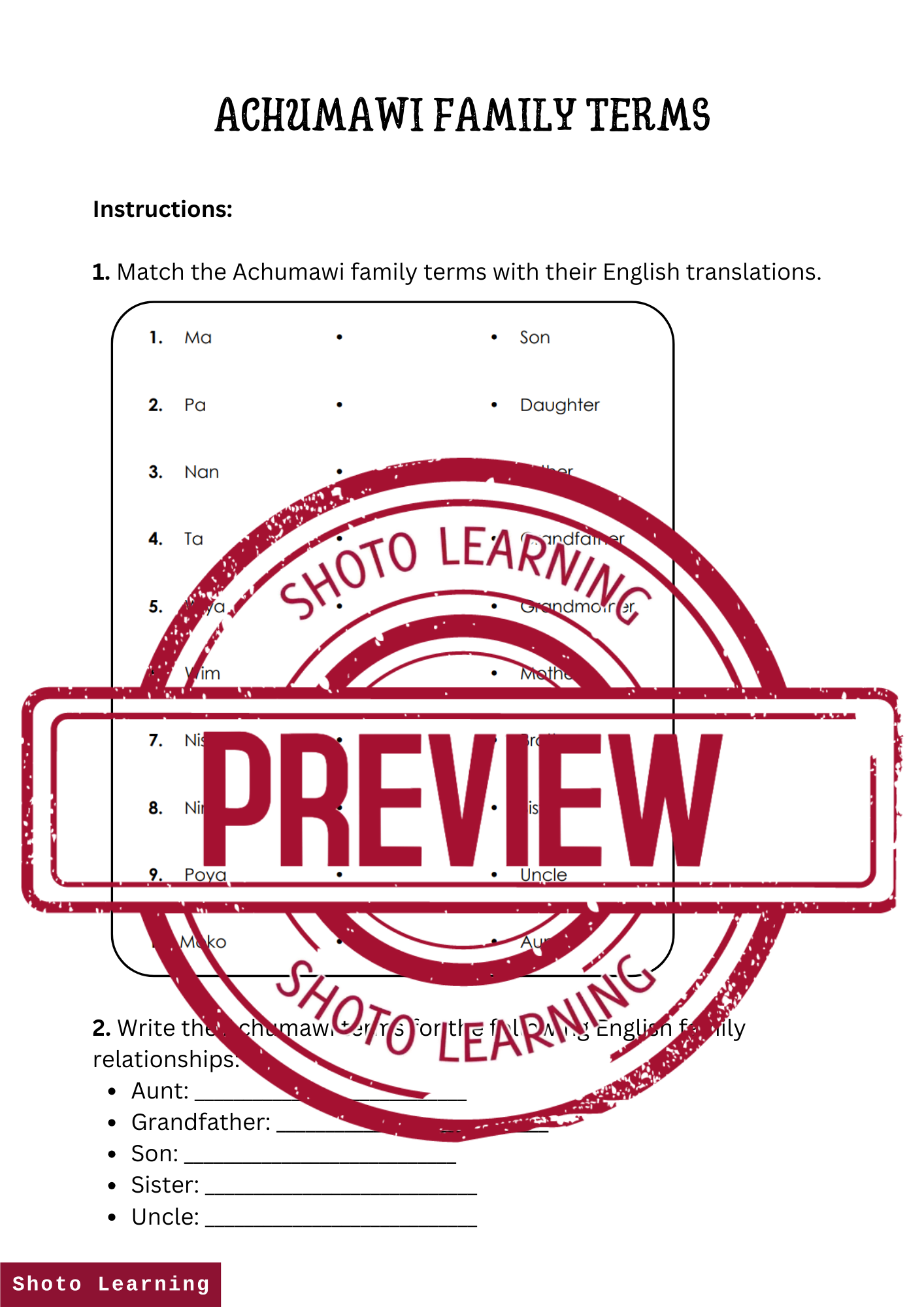 Achumawi Vocabulary: Greetings & Phrases Worksheet — Shoto Learning ...
