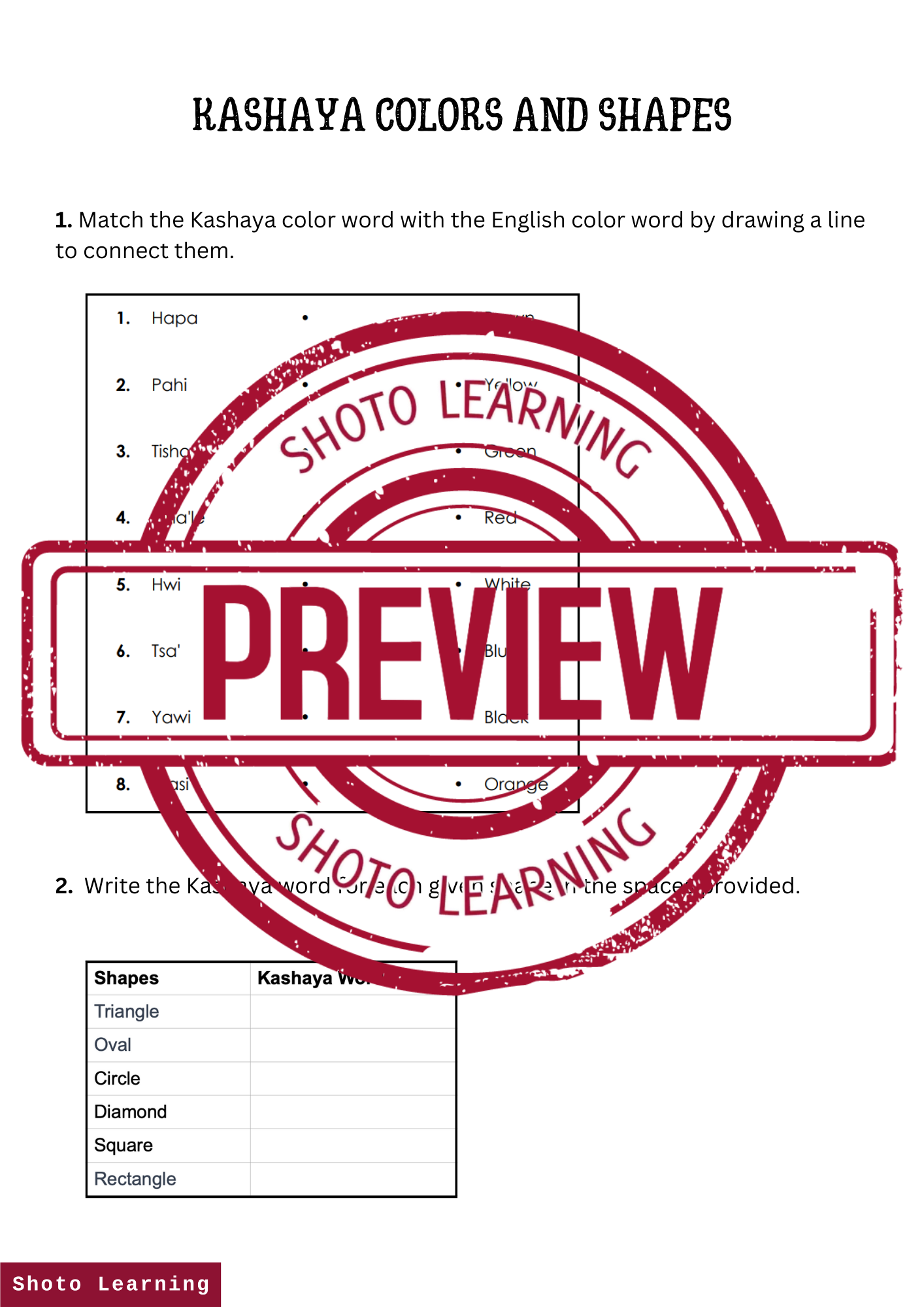Mikasuki/Miccosukee Vocabulary Discovery: Word Search Worksheet — Shoto ...