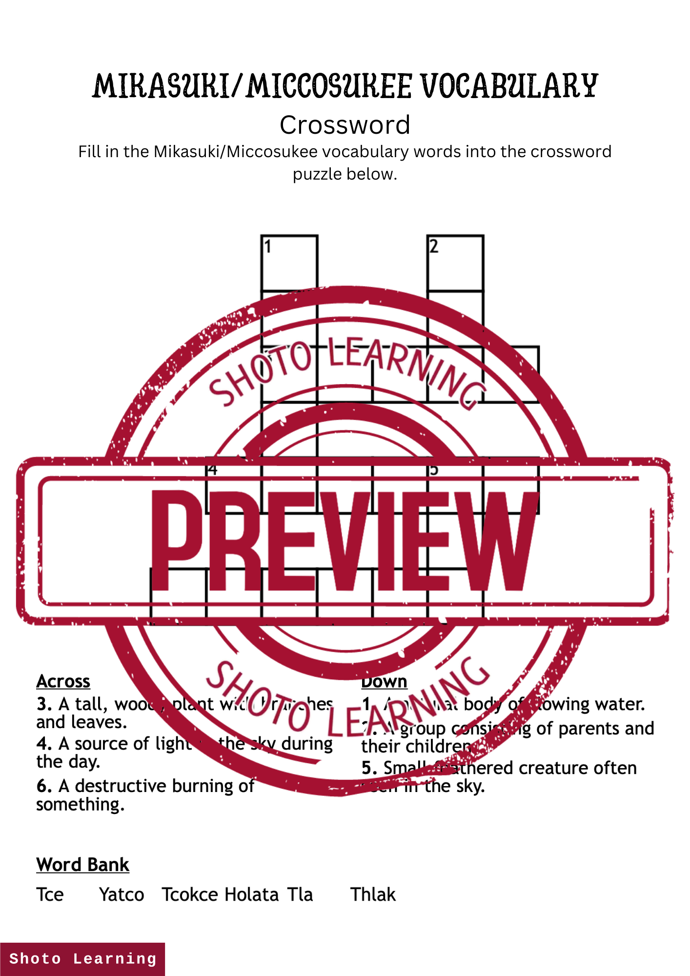 Mikasuki/Miccosukee Vocabulary Discovery: Word Search Worksheet — Shoto ...
