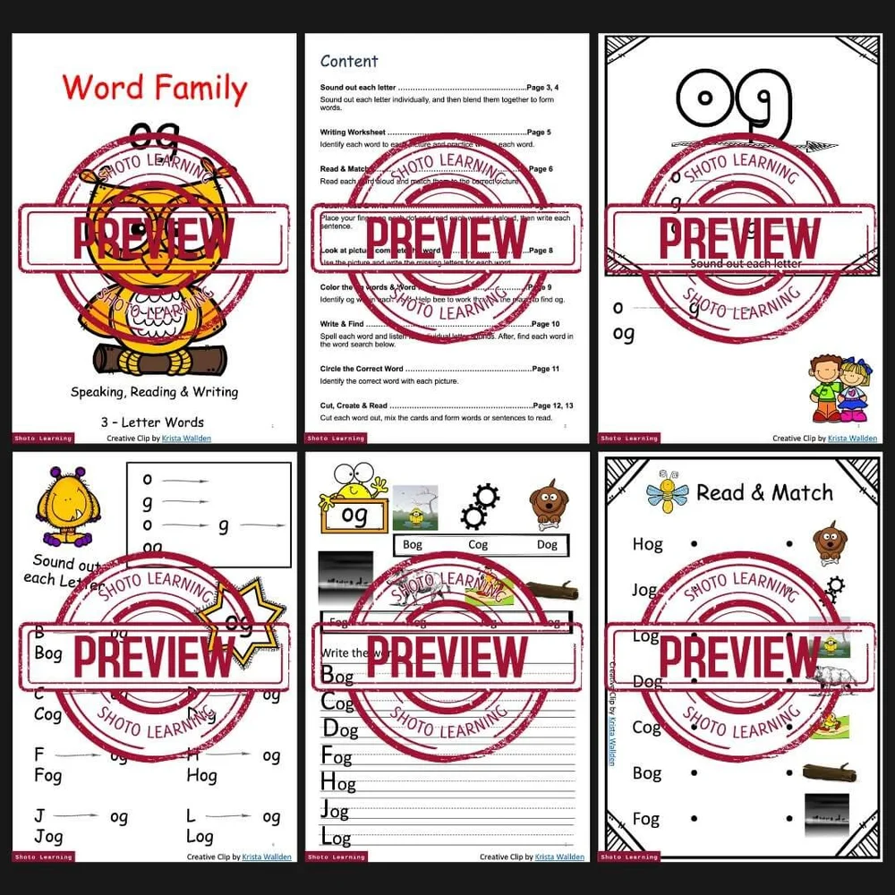 ED Word Family CVC Blend Worksheets Bundle – 18 Activities for Speaking ...