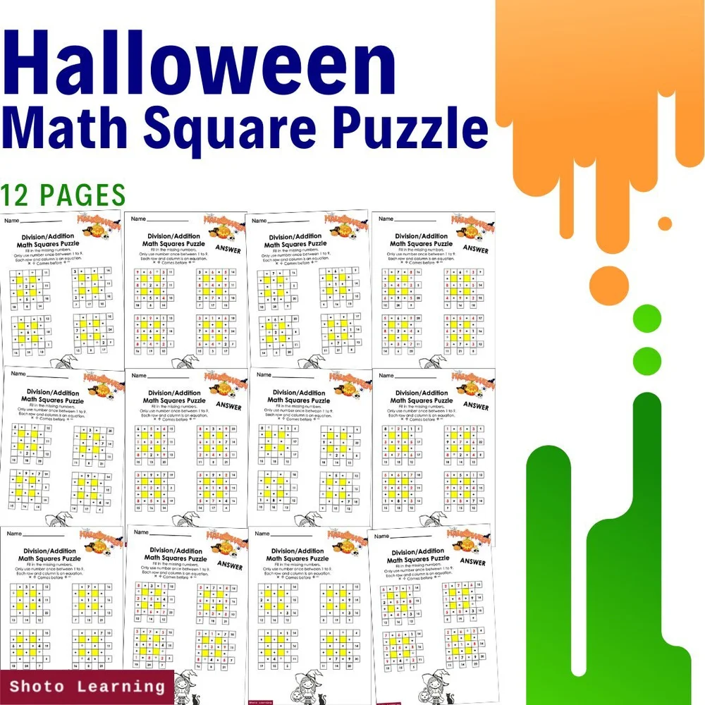 Halloween Math Puzzle: Add, Subtract, Multiply, and divide