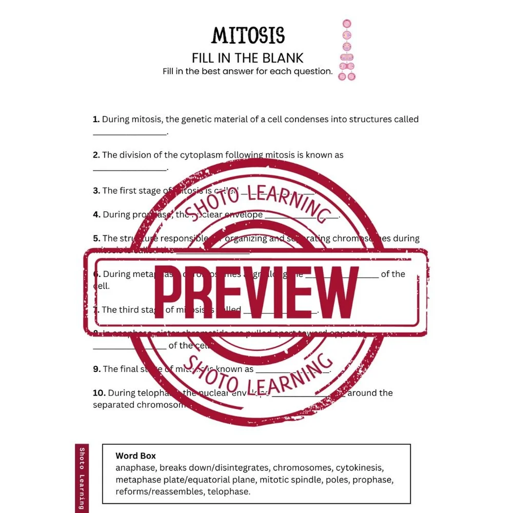 Plant Cell Mitosis Cut and Paste Activity for Hands-On Learning