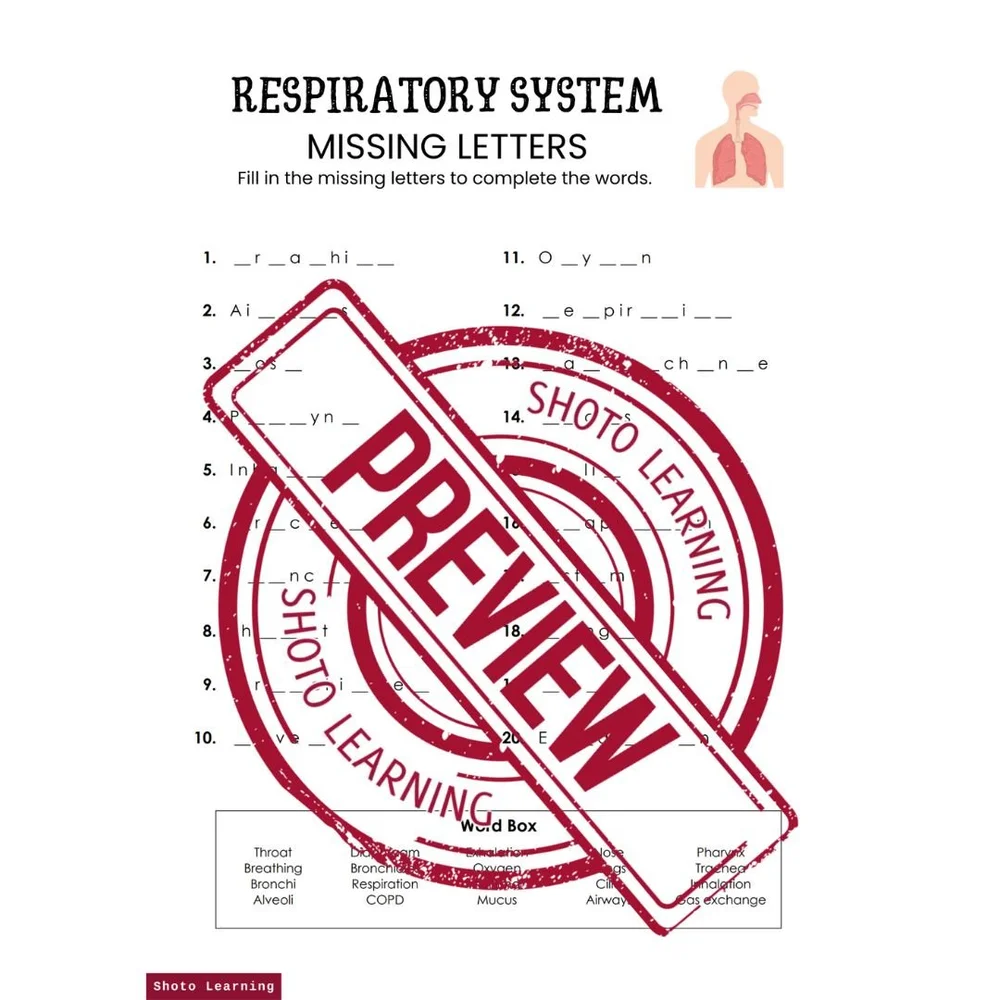 Respiratory System Bingo: Fun Learning Game